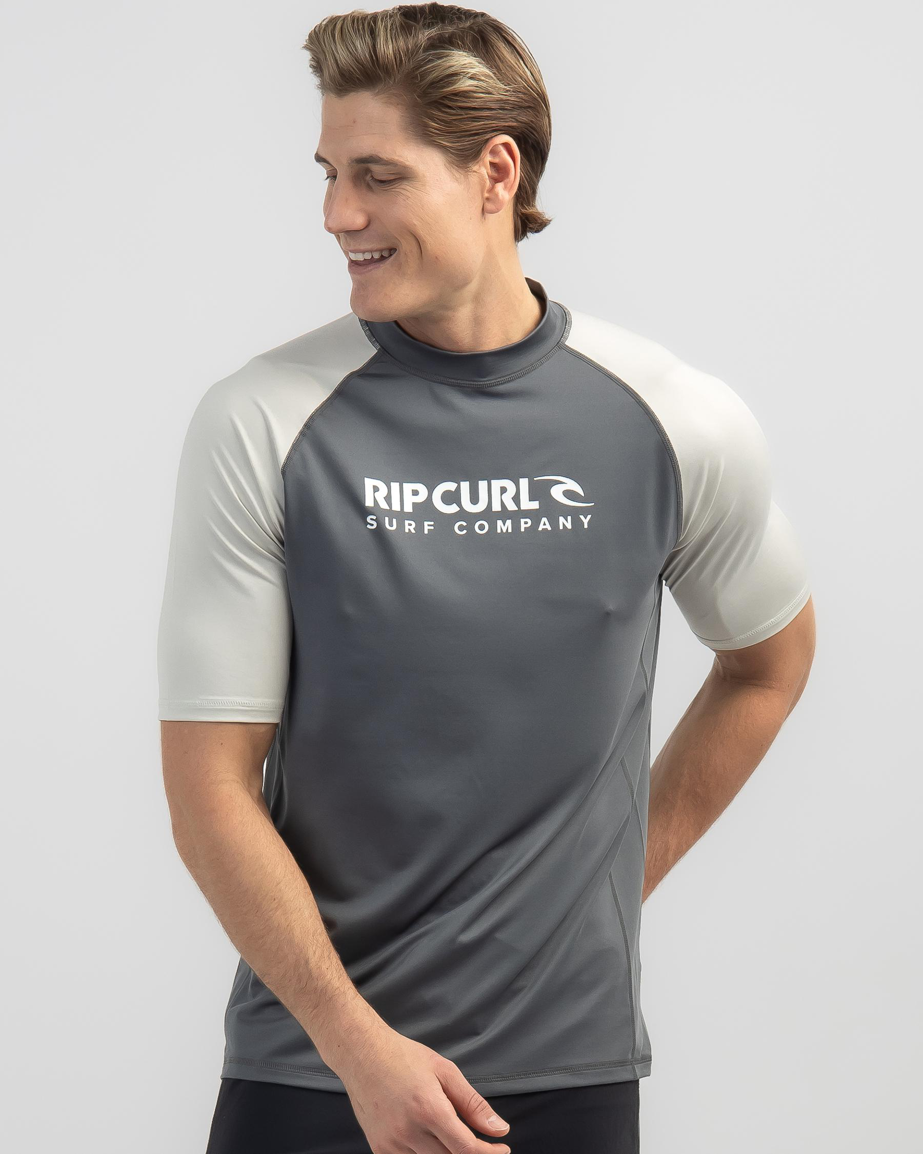 Shop Rip Curl Shock UPF Short Sleeve Rash Vest In Dark Grey - Fast ...