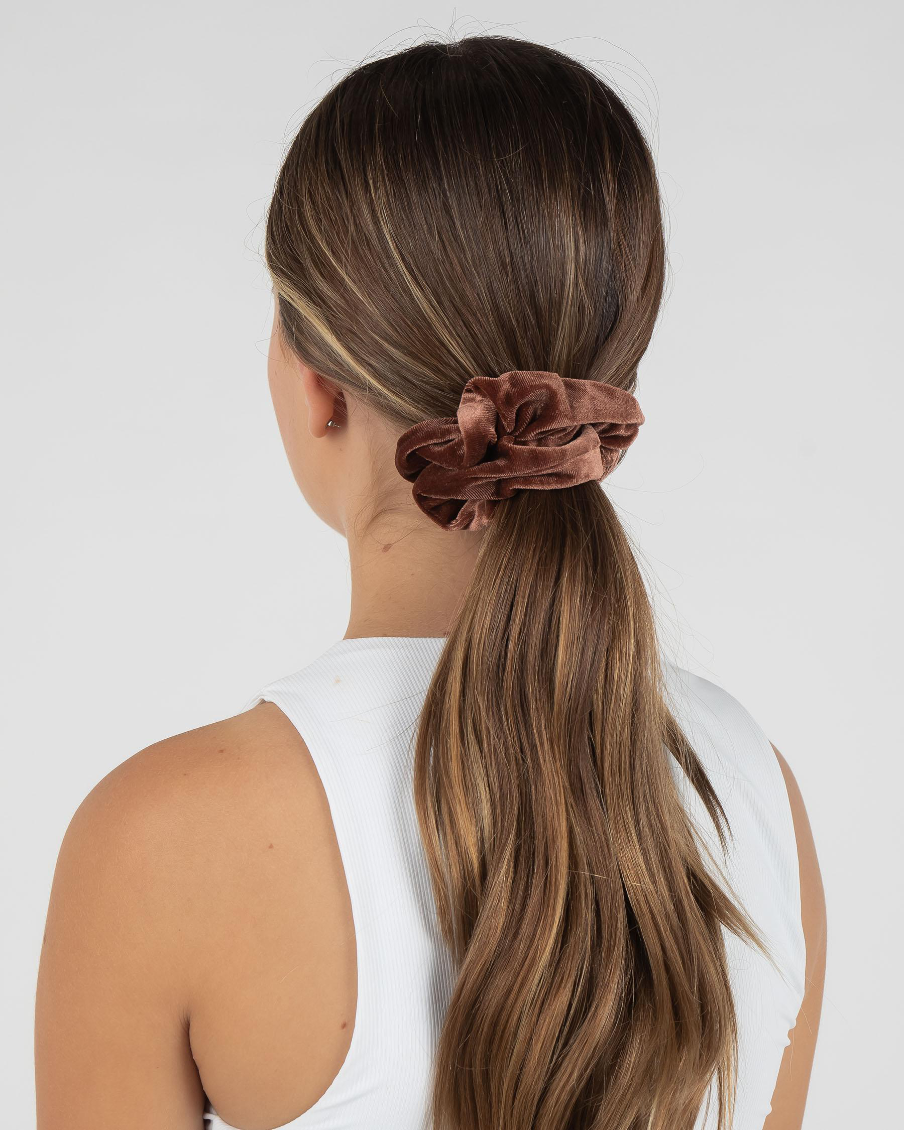 Shop Karyn In LA Velvet Scrunchie Pack In Choc/khaki/rose - Fast ...