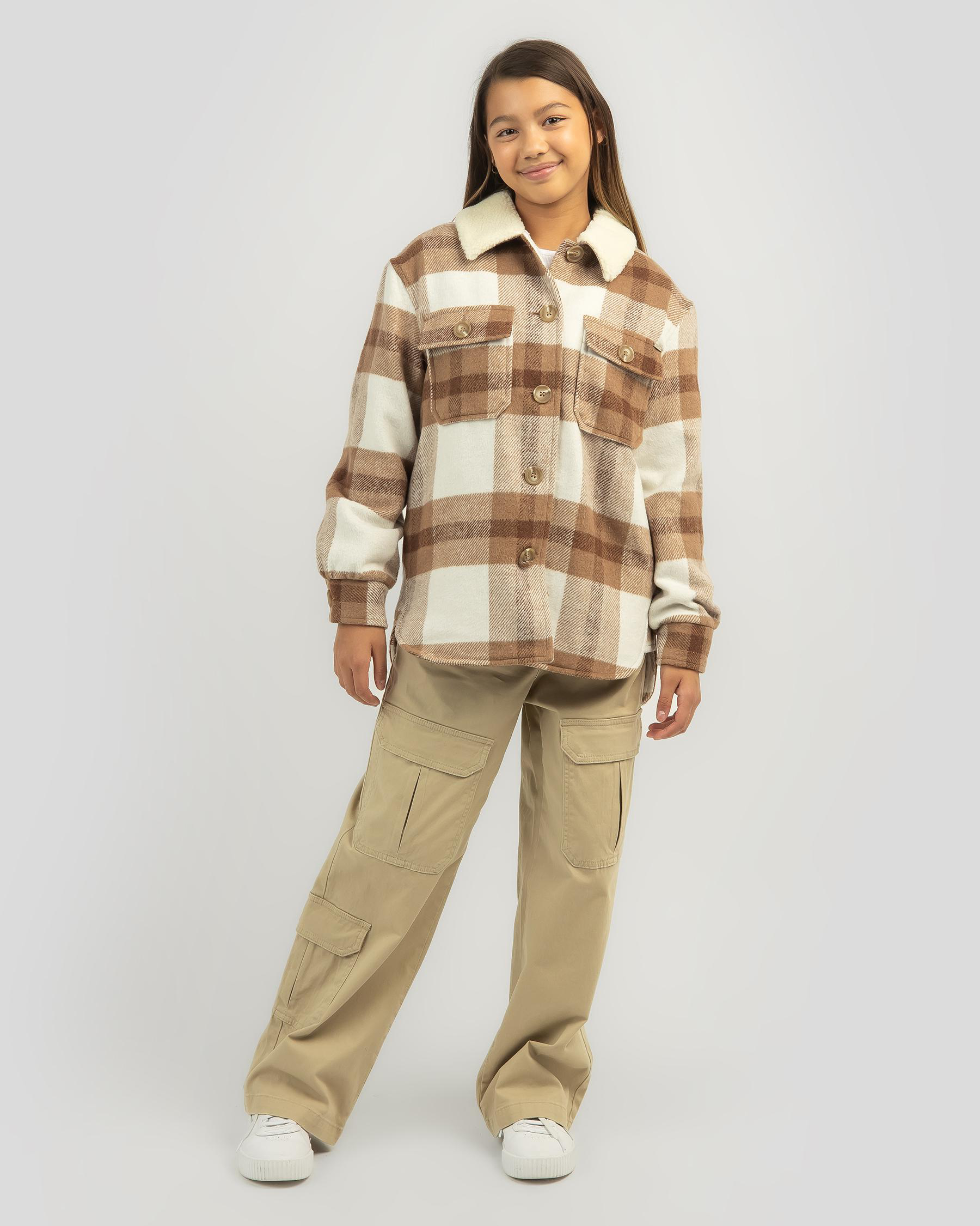 Shop Ava And Ever Girls' Bobbie Shacket In Taupe - Fast Shipping & Easy ...