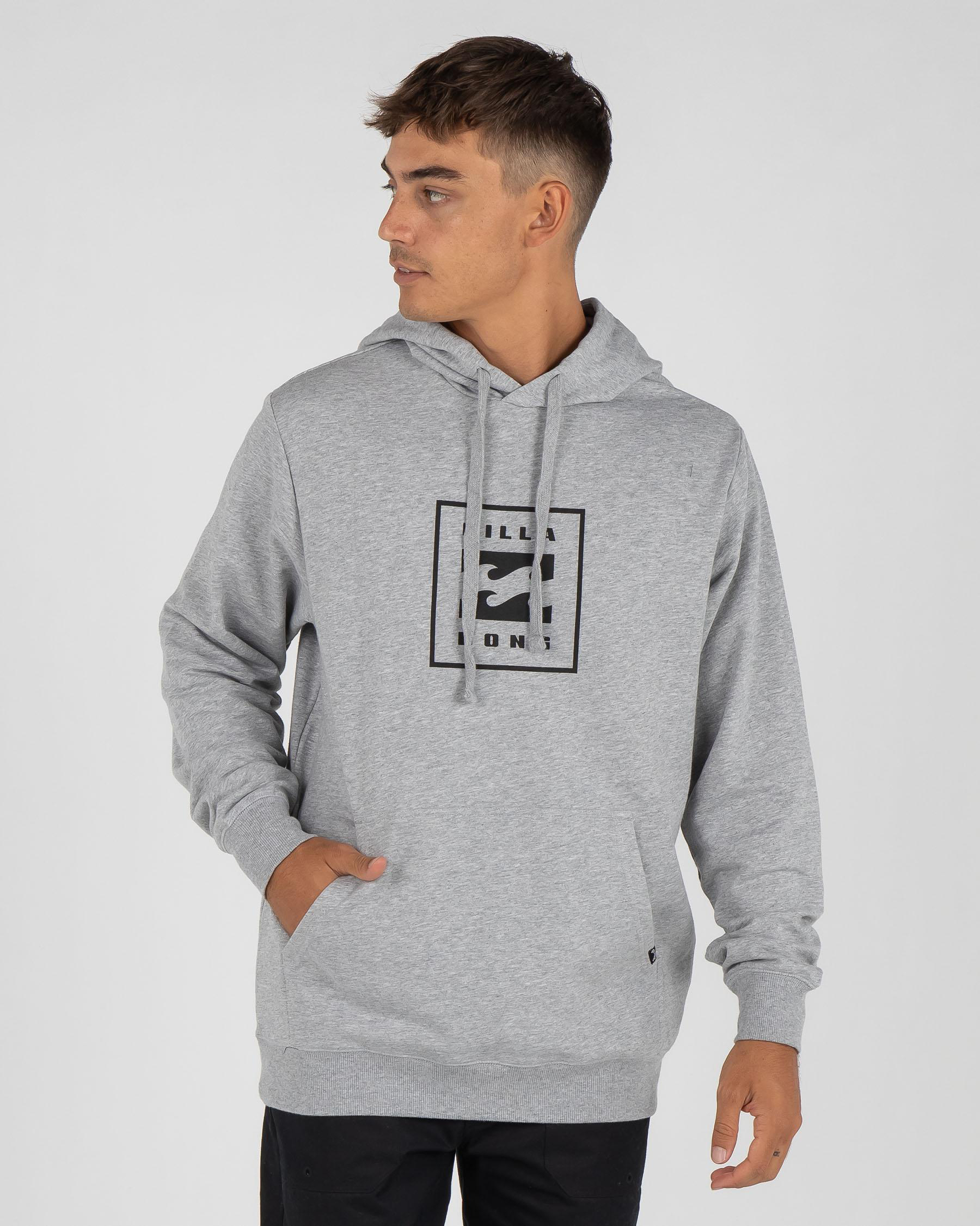 Shop Billabong Power Stack Pop Hoodie In Grey Heather - Fast Shipping ...