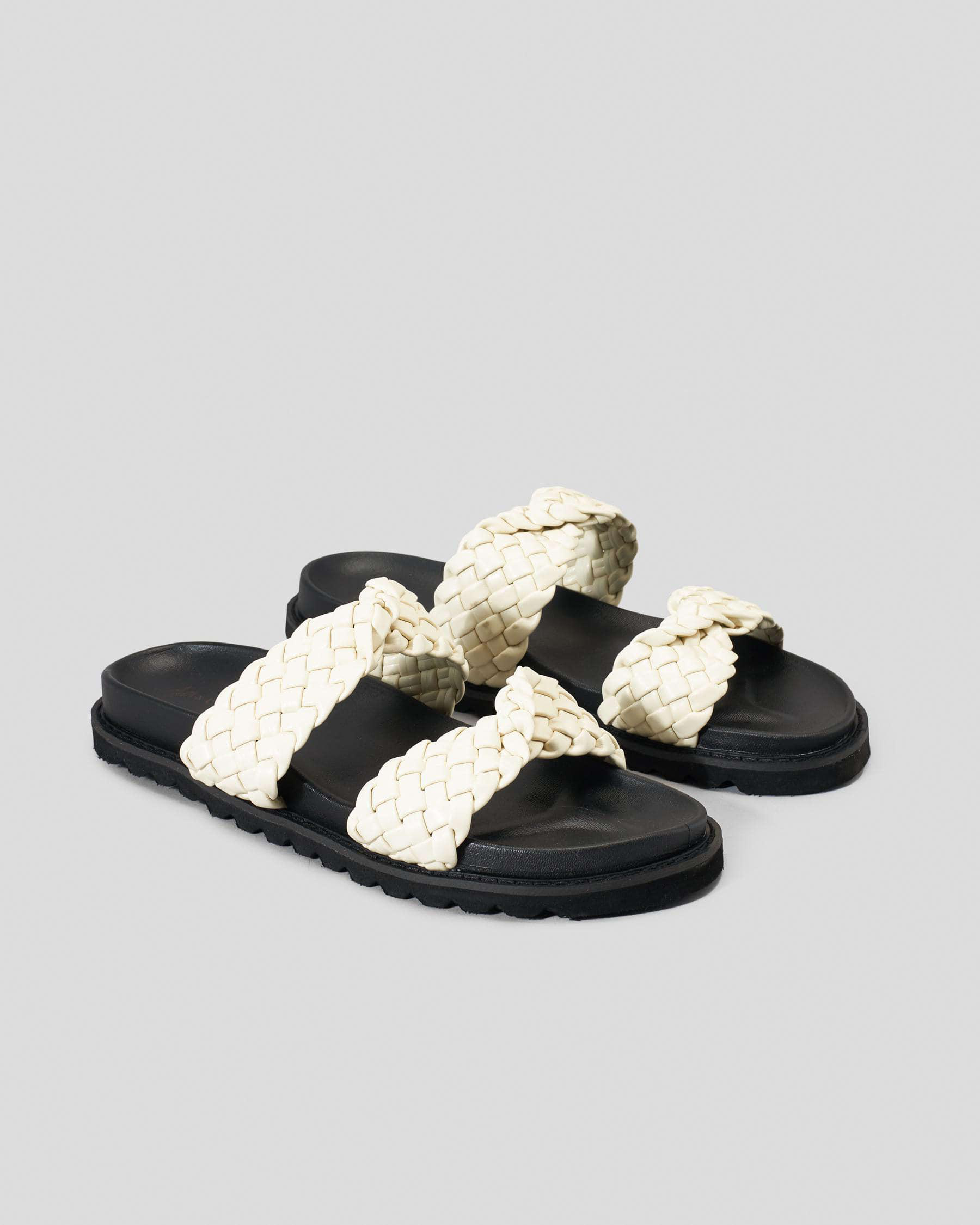 Shop Ava And Ever Monte Carlo Slide Sandals In Alabaster/black - Fast ...