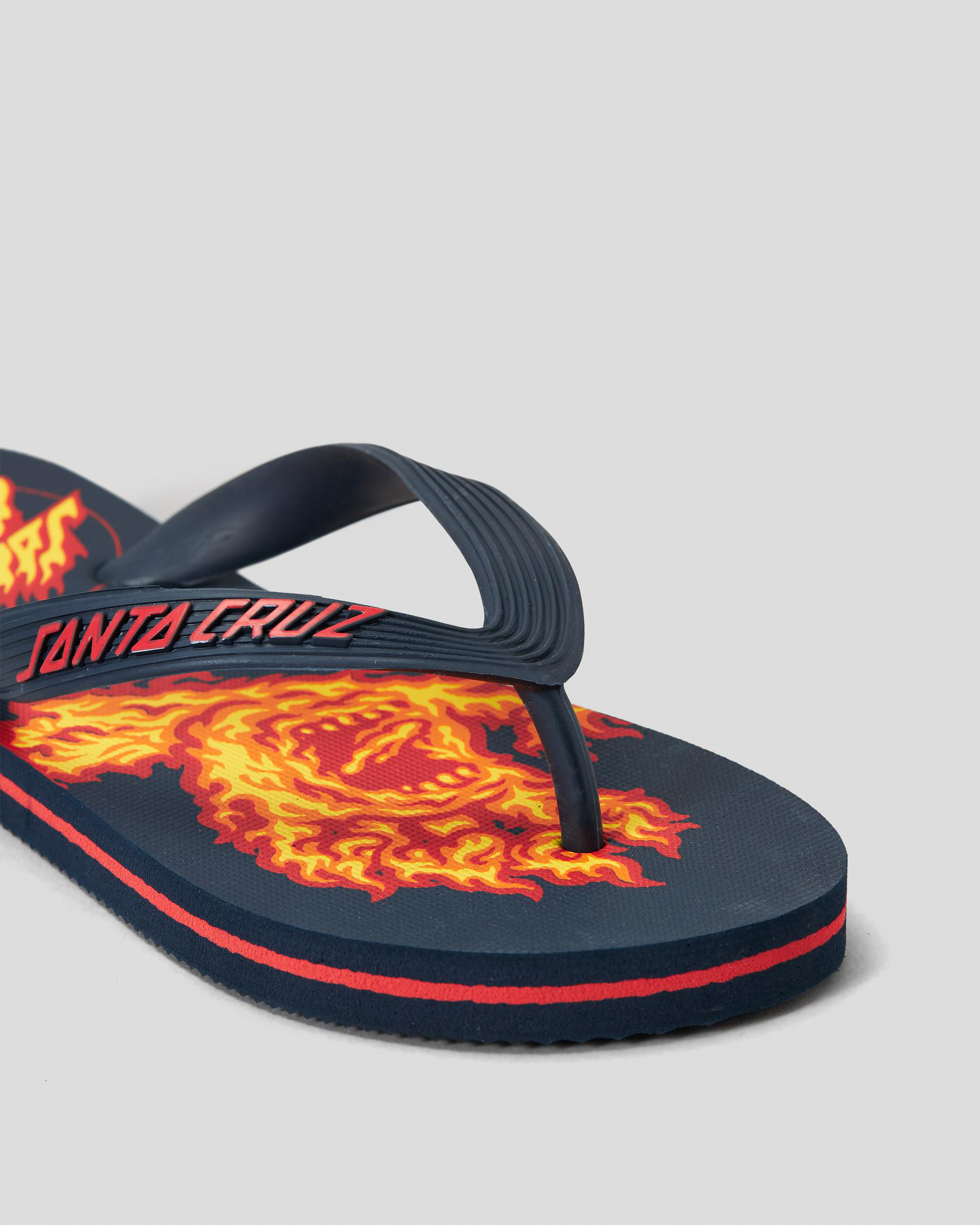 Shop Santa Cruz Boys' Flamed Not A Dot Thongs In Navy - Fast Shipping ...
