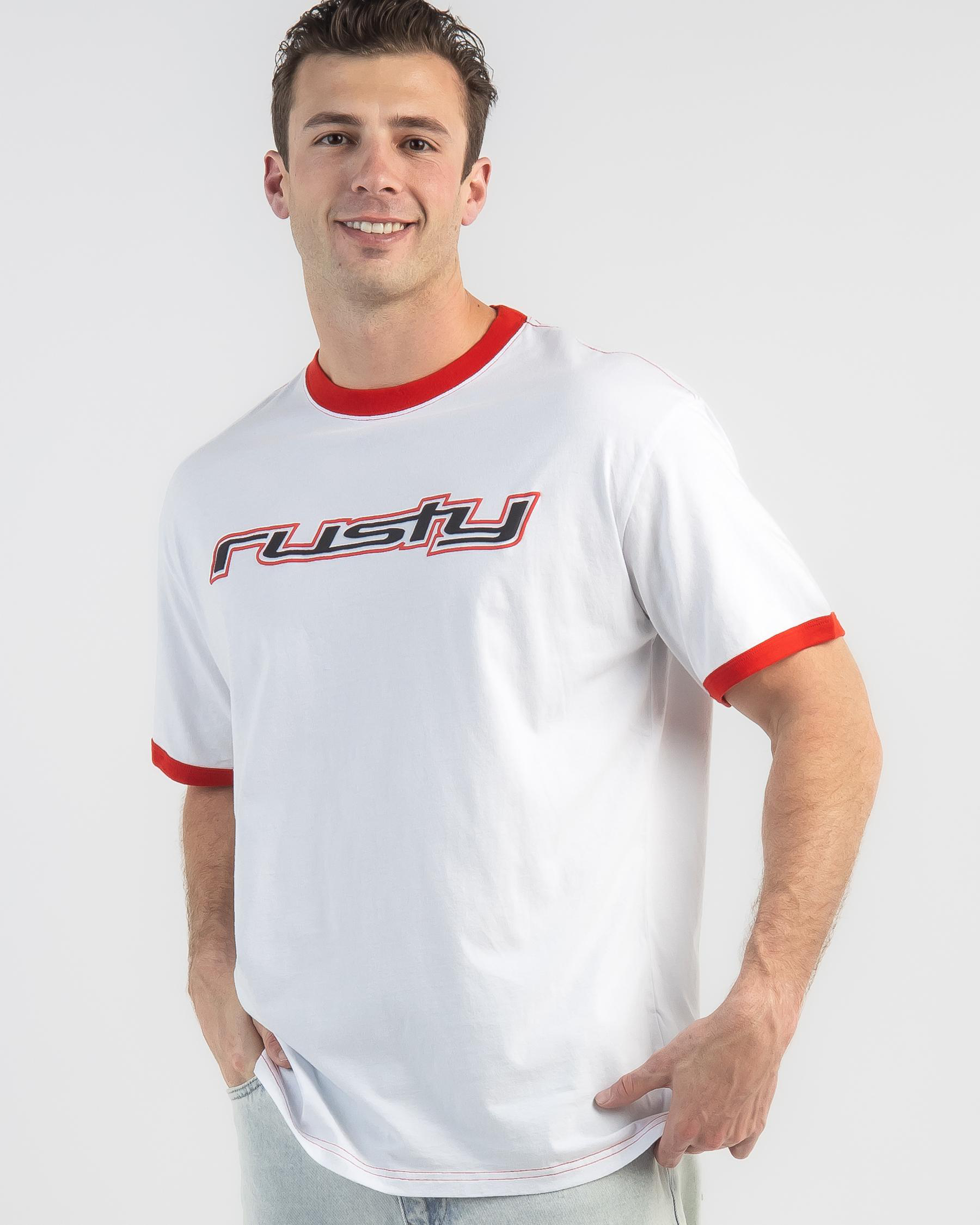 Shop Rusty Dead Ringer T-Shirt In White/red - Fast Shipping & Easy ...