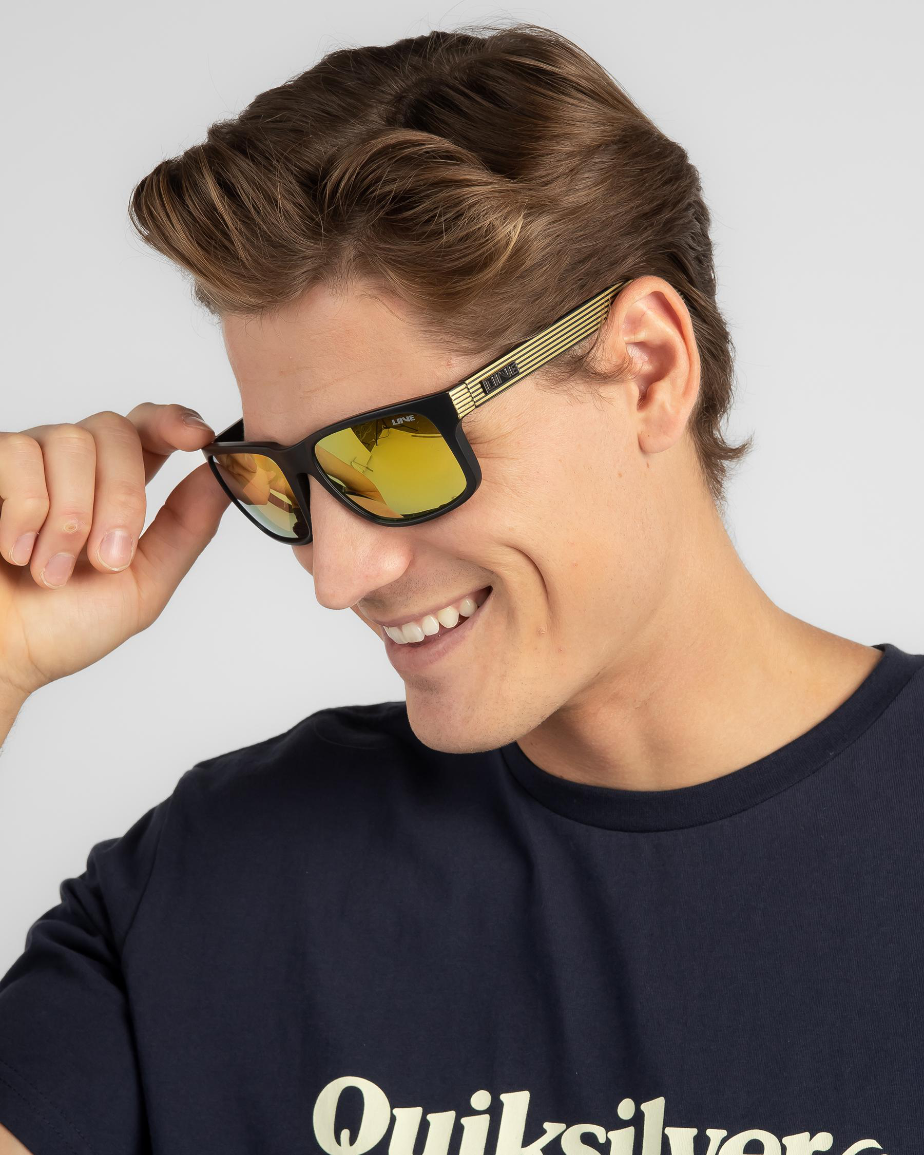 Shop Liive Rush Sunglasses In Mirror Matt Black Gold Stripe - Fast ...