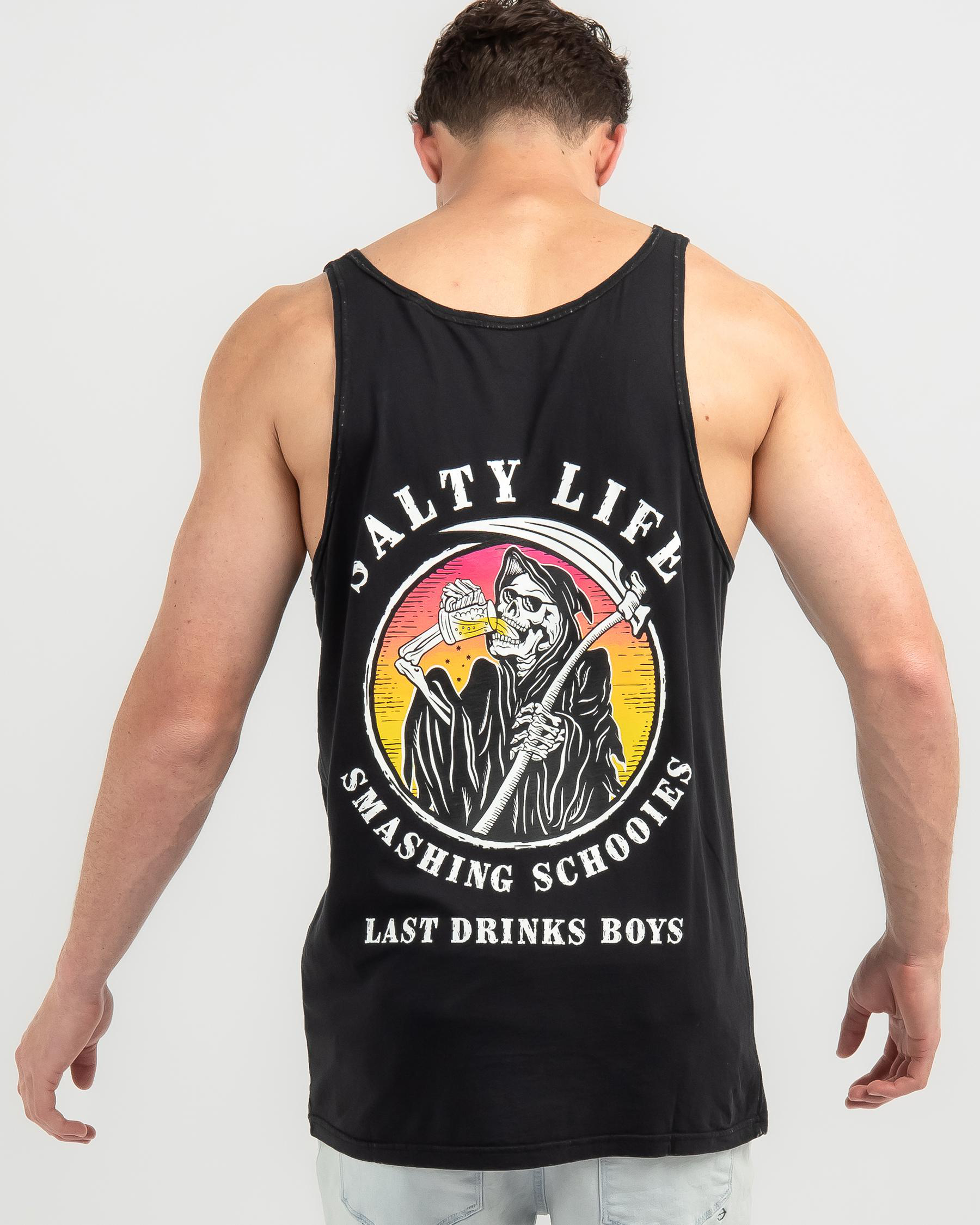 Shop Salty Life Last Drinks Singlet In Black Acid - Fast Shipping ...