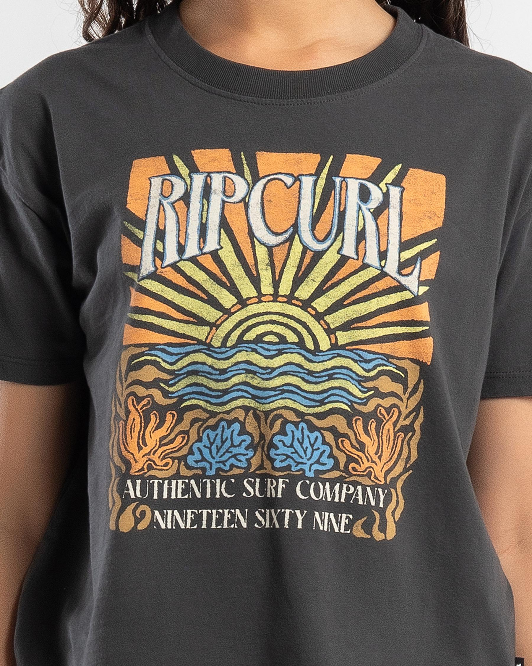Shop Rip Curl Girls' Coral Sands Crop T-shirt In Washed Black - Fast ...