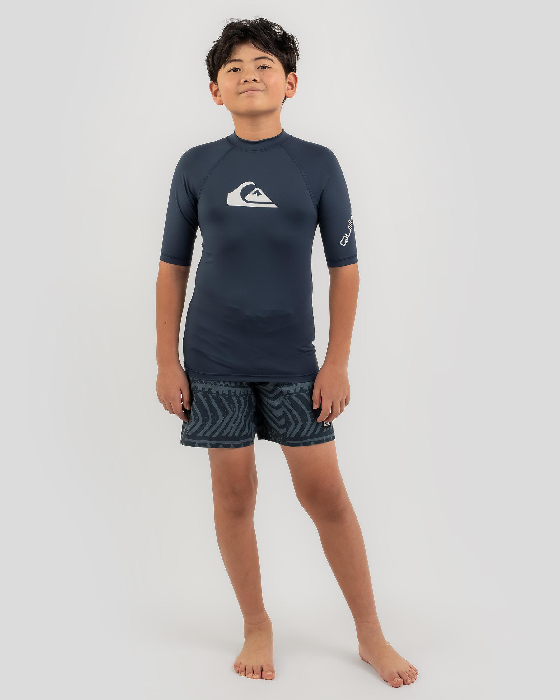 Shop Quiksilver Boys' All Time Short Sleeve Rash Vest In Insignia Blue ...