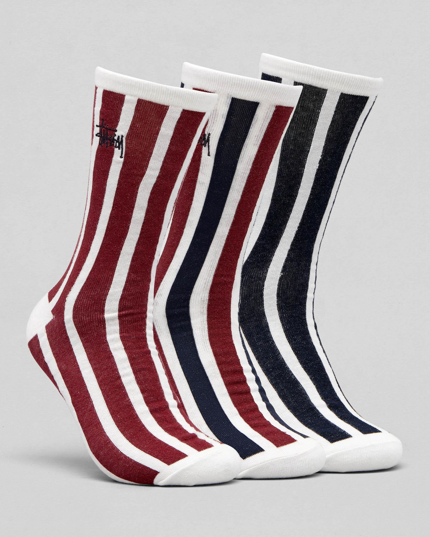 Shop Stussy Vertical Stripe Socks 3 Pack In Multi - Fast Shipping ...
