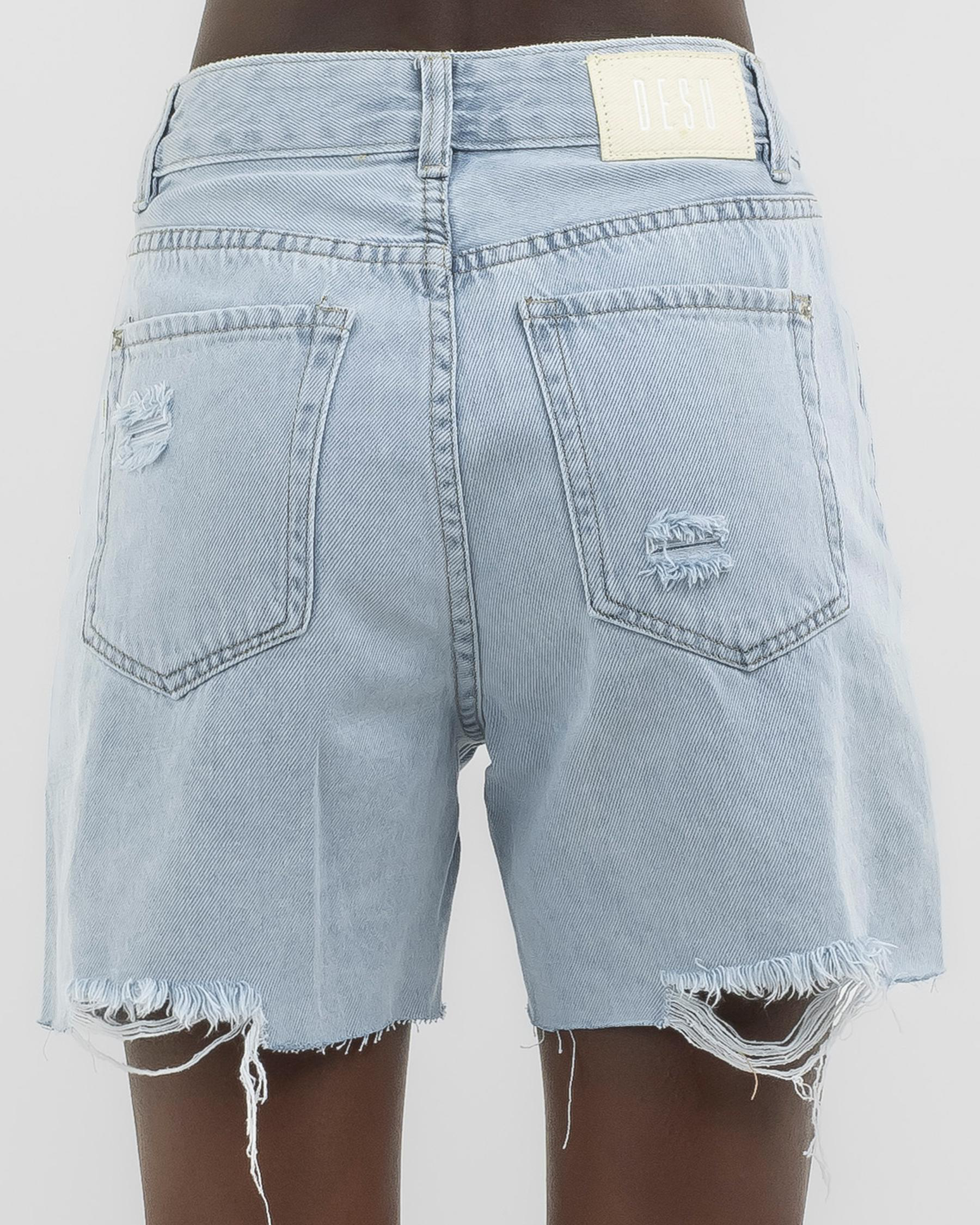 DESU Maeve Boyfriend Denim Shorts In Light Blue - Fast Shipping & Easy ...