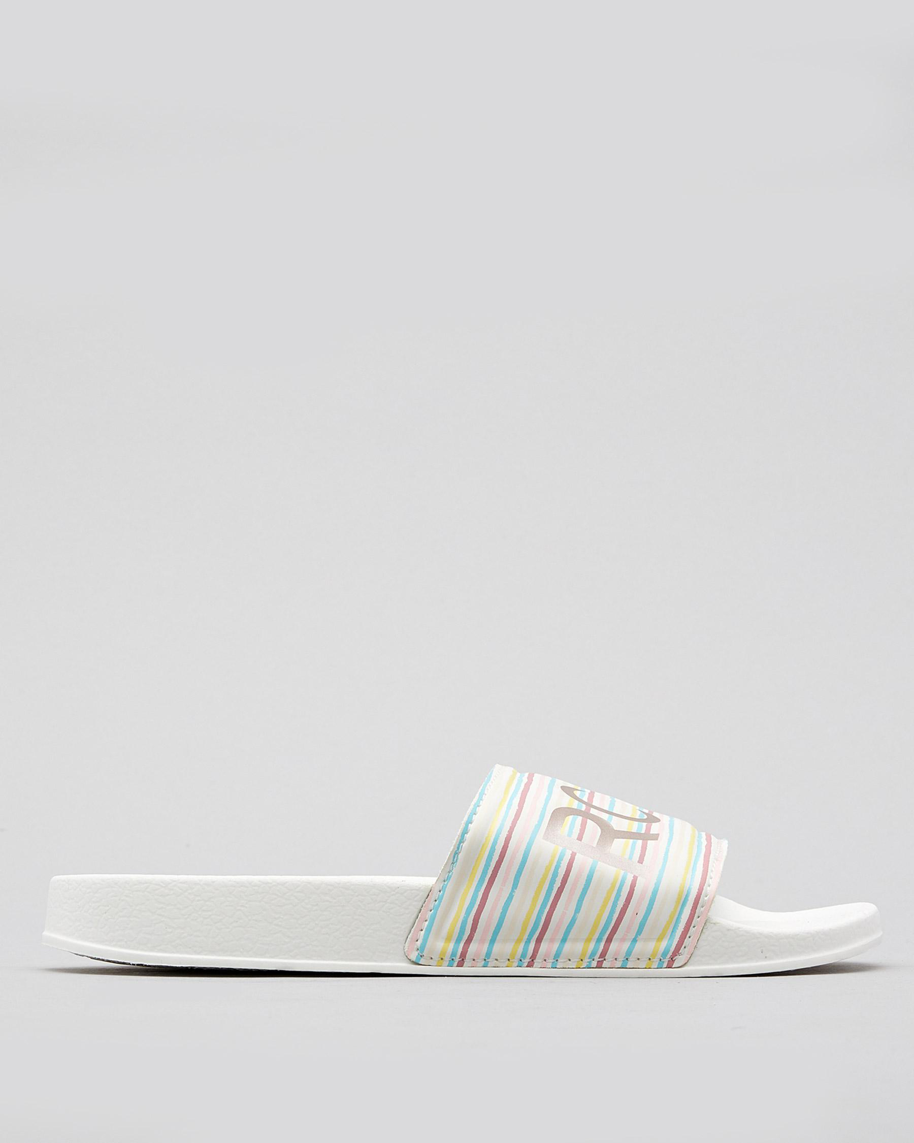 Shop Roxy Girls' Roxy Slippy Slide Sandals In White Multi - Fast ...