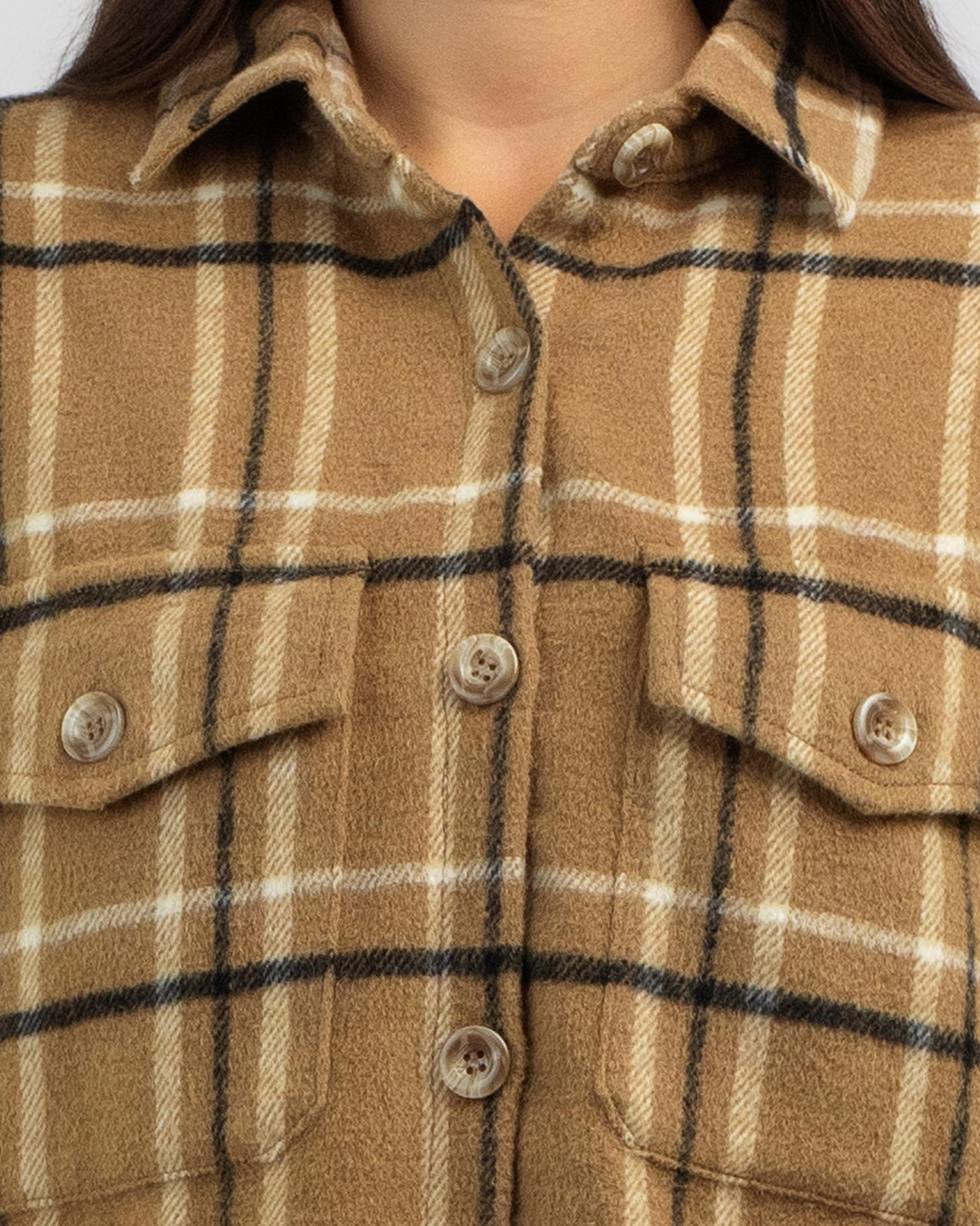 Rhythm Long Check Shacket In Caramel - FREE* Shipping & Easy Returns ...