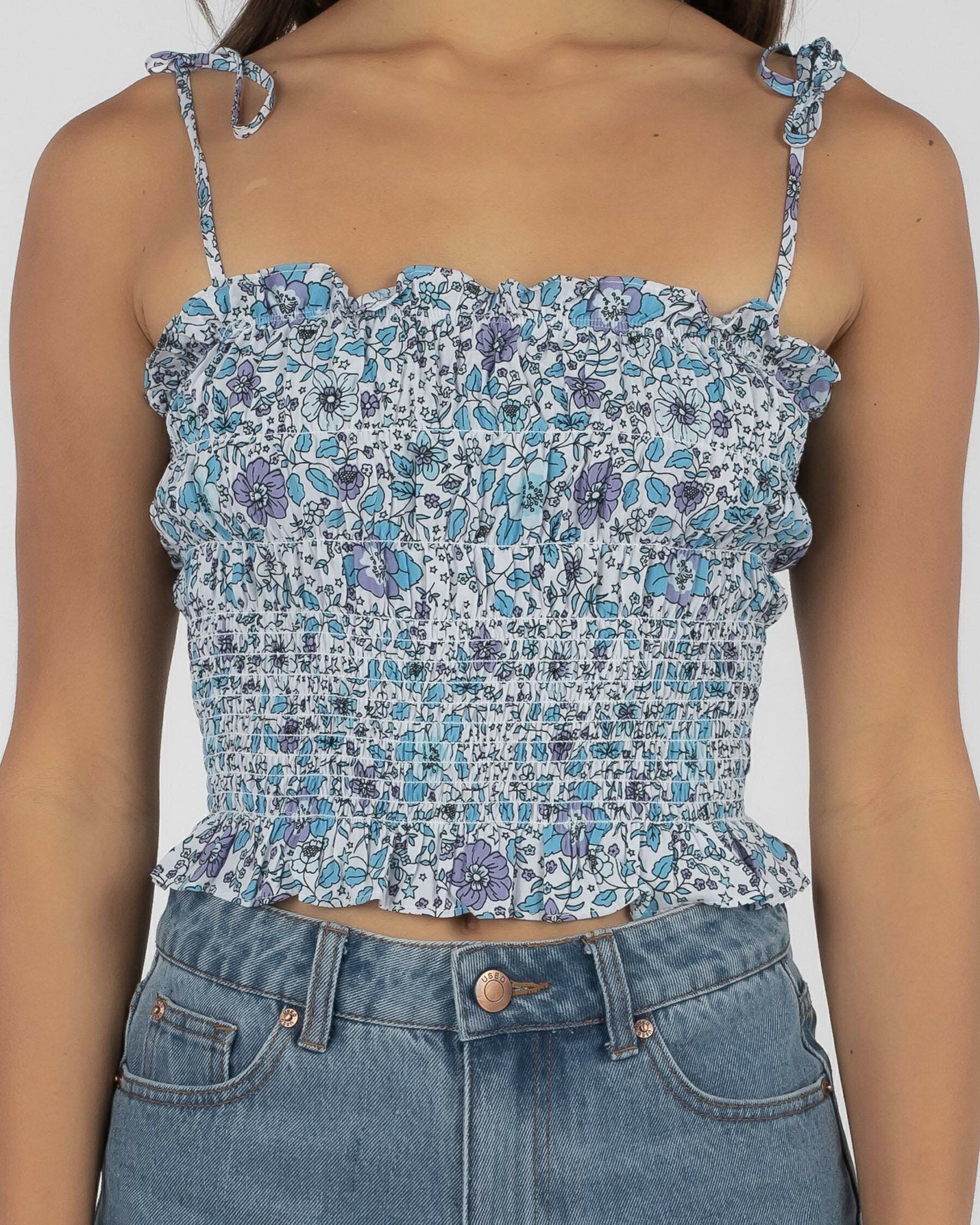 Shop Mooloola The All I Want Top In Blue Print - Fast Shipping & Easy ...