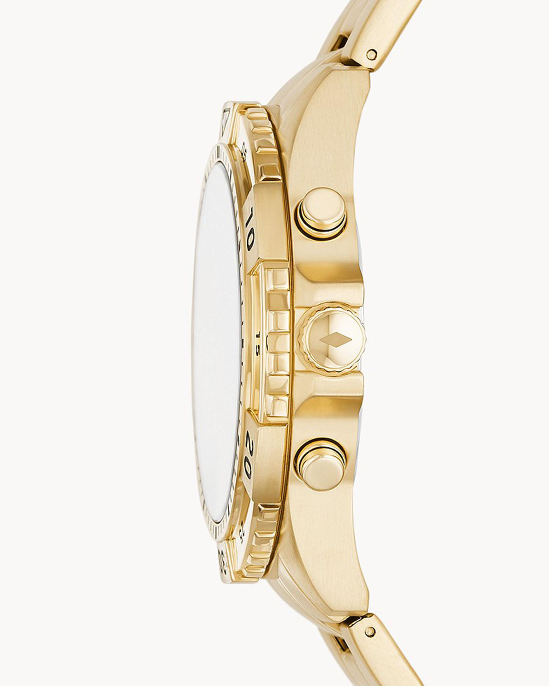 Shop Fossil Garrett Chronograph Watch In Yellow Gold - Fast Shipping ...
