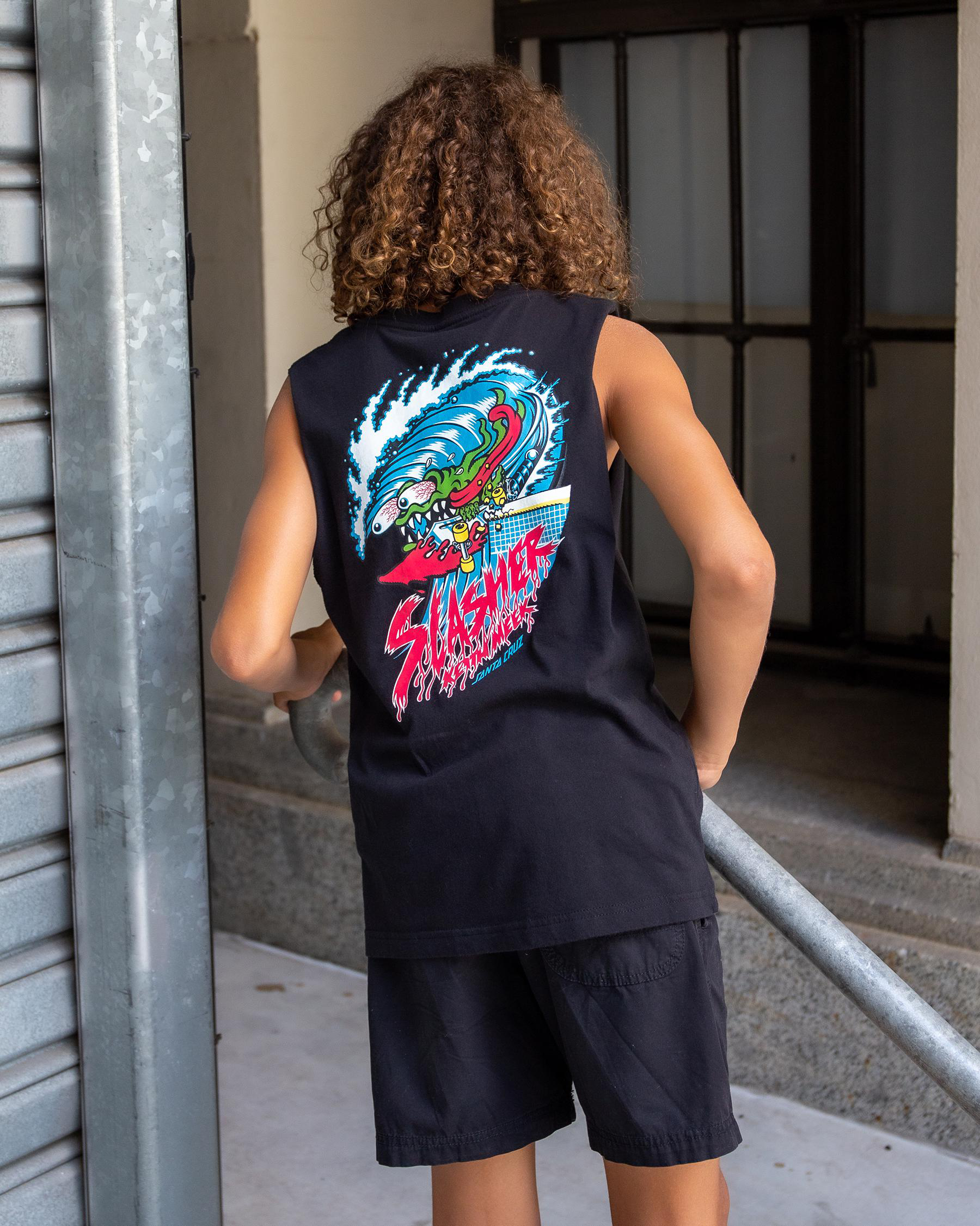 Shop Santa Cruz Boys' Wave Slasher Muscle Tank In Black - Fast Shipping ...