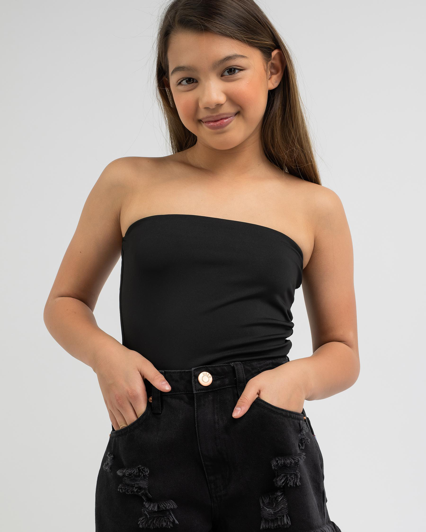 Shop Mooloola Girls' Basic Tube Top In Black - Fast Shipping & Easy ...
