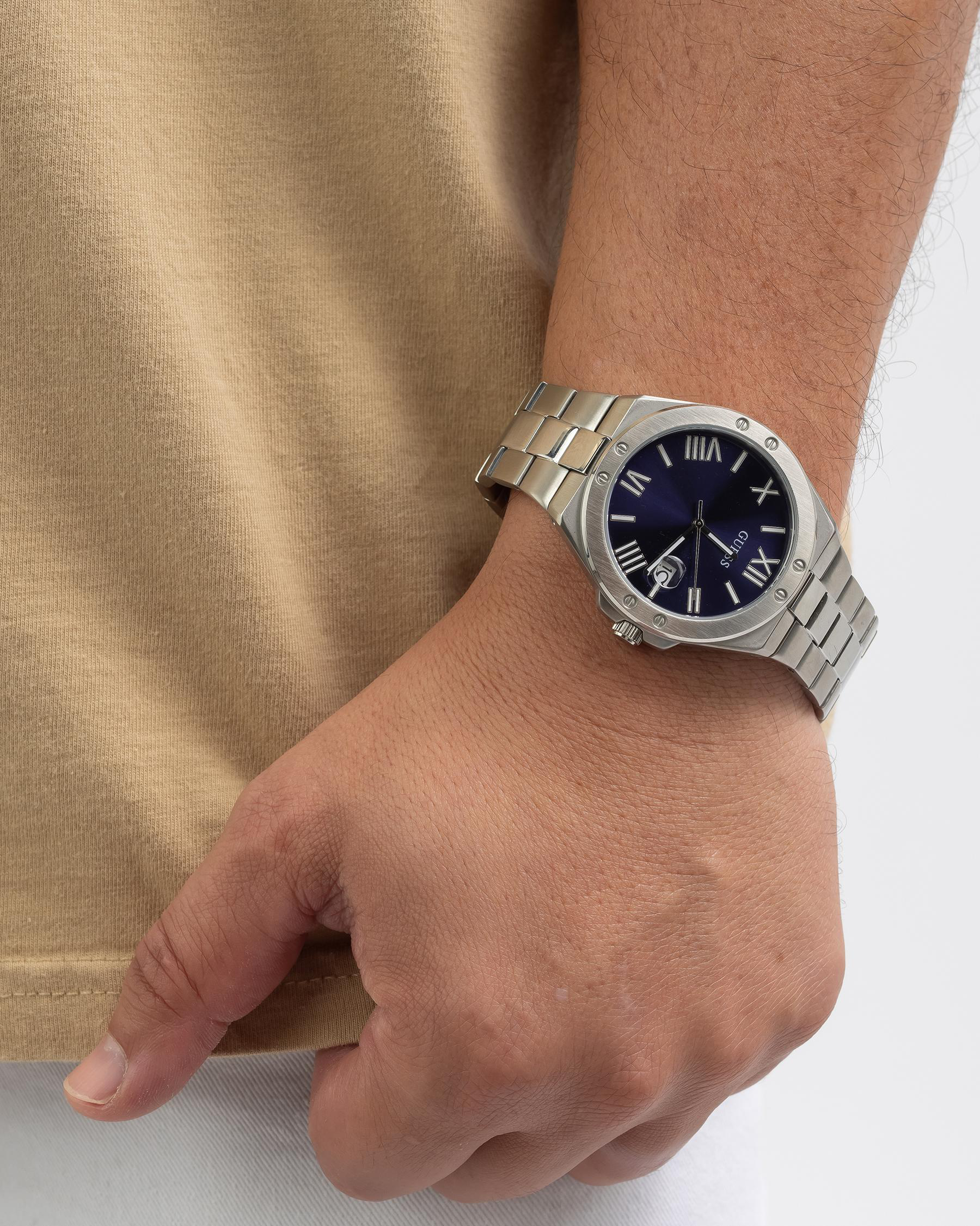 Shop GUESS Perspective Watch In Silver/blue - Fast Shipping & Easy ...