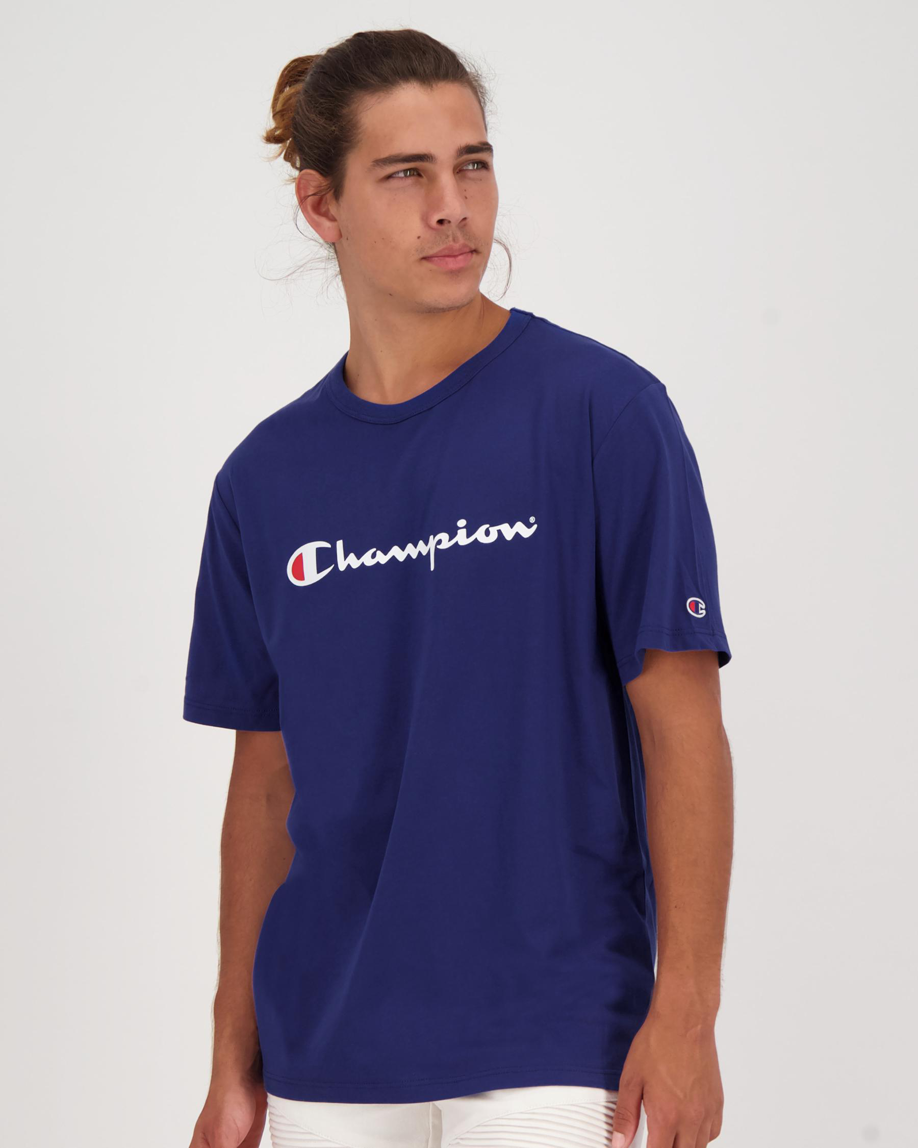 Shop Champion Logo T-Shirt In Blue Soldier - Fast Shipping & Easy ...