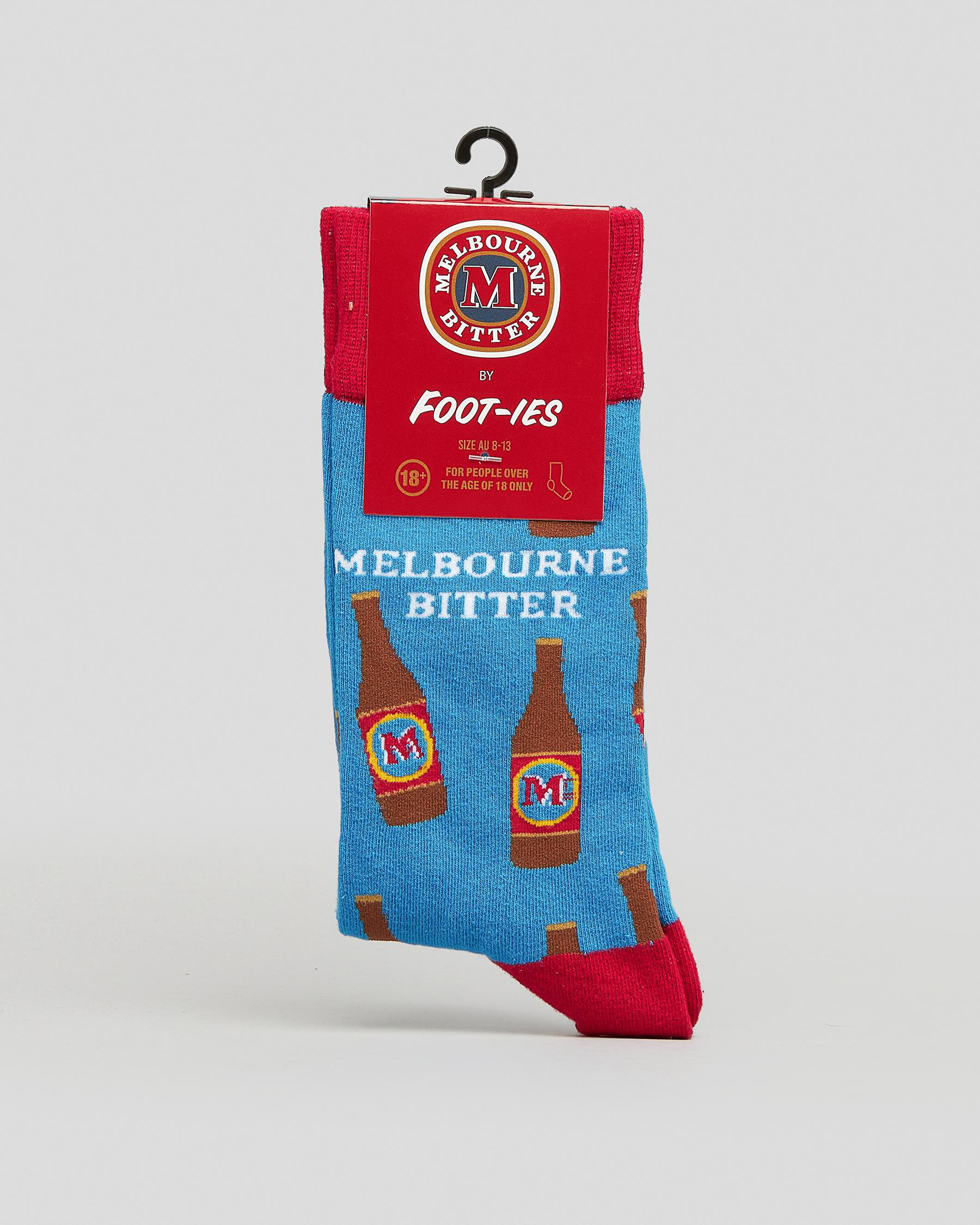 Shop FOOT-IES Melbourne Bitter Bottle Socks In Blue - Fast Shipping ...