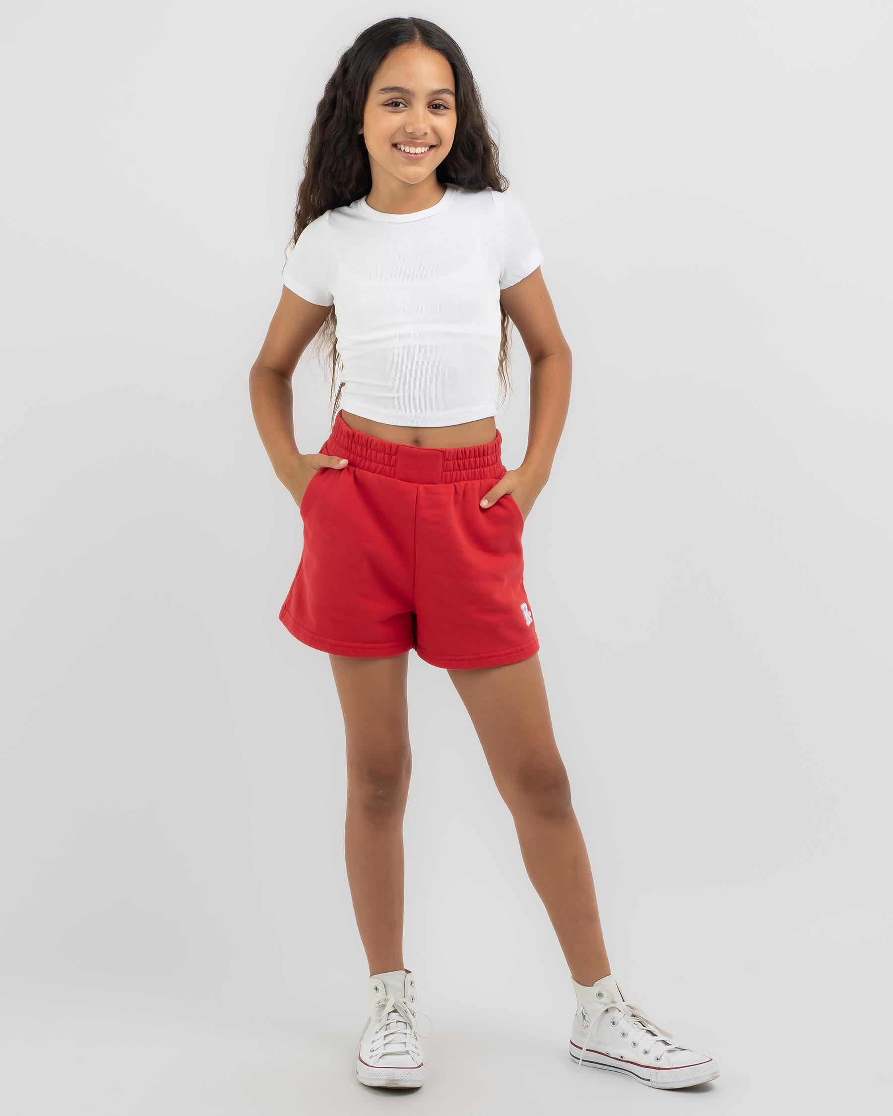 Rusty Girls' Line Fleece Shorts In Radiant Red - Fast Shipping & Easy ...