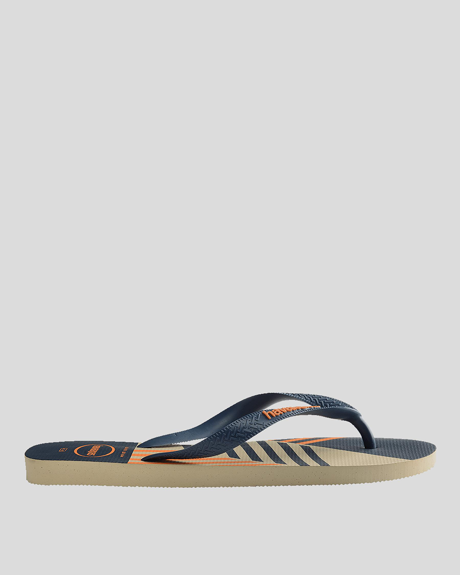Shop Havaianas Top Trend Thongs In Sand Grey/indigo Blue - Fast ...