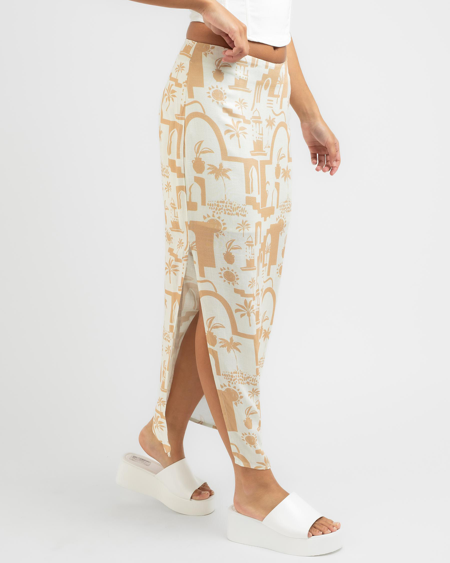 Shop Yours Truly Yani Midi Skirt In Cream/beige - Fast Shipping & Easy ...