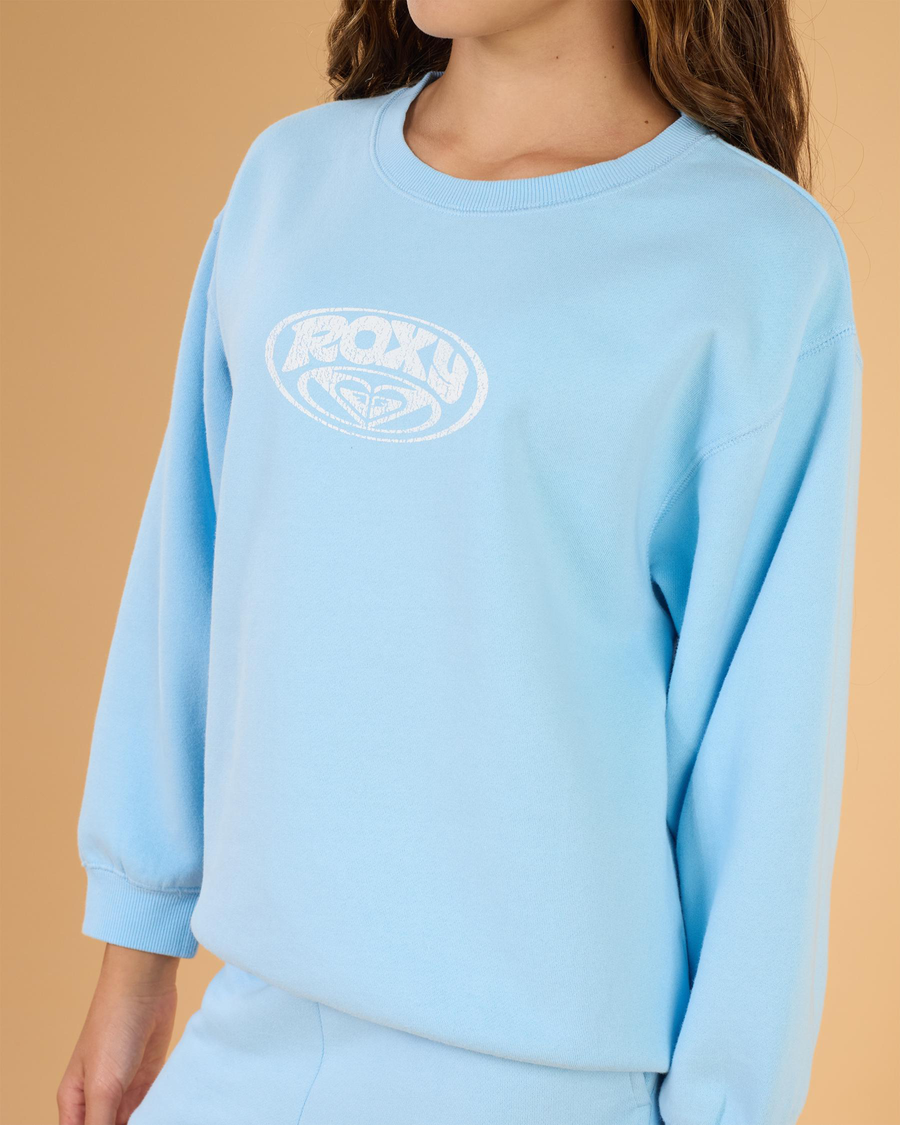 Shop Roxy Girls' Endless Days Crew Neck Sweatshirt In Sky Blue - Fast ...