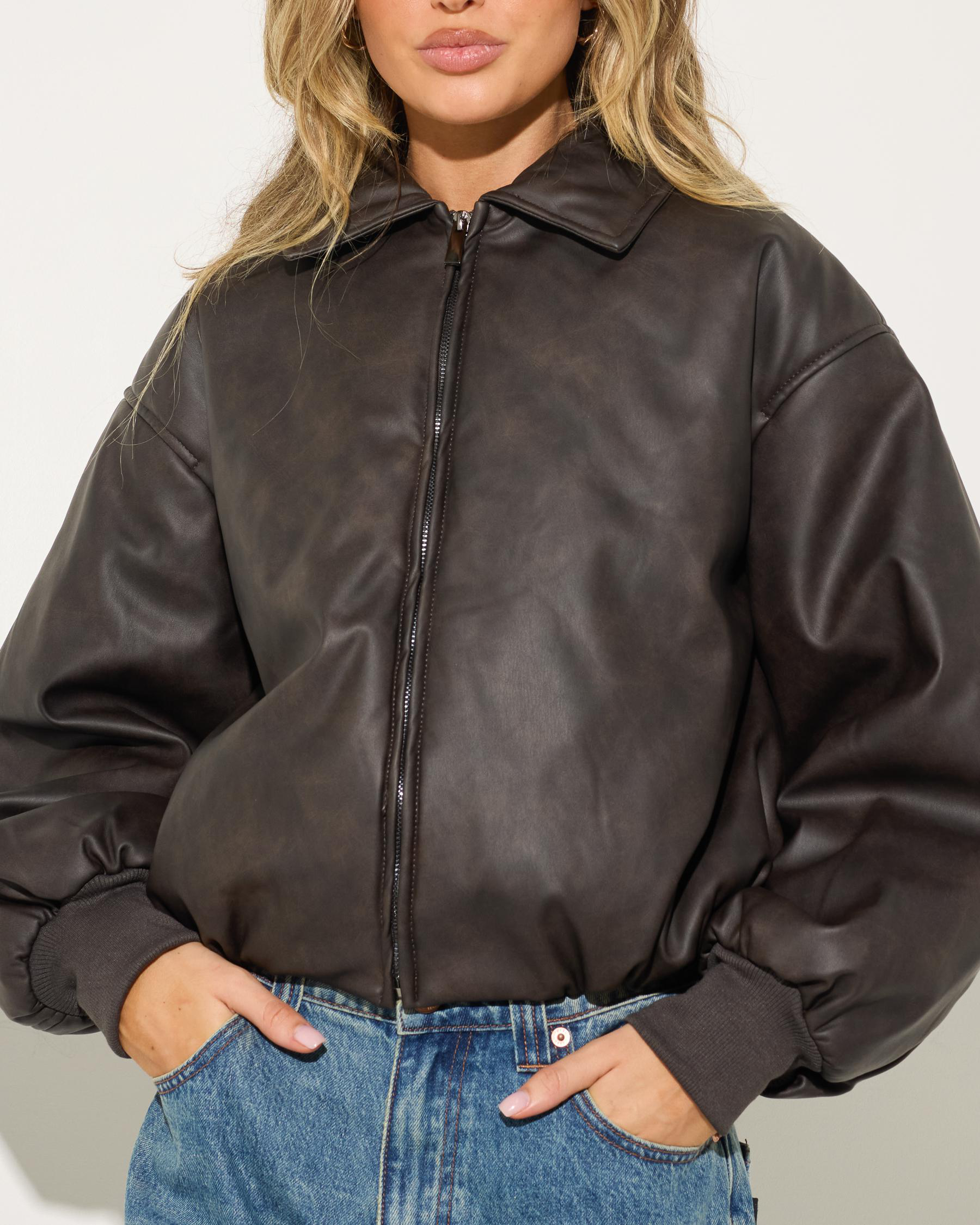 Shop Ava And Ever Avalon Faux Leather Jacket In Washed Brown - Fast ...