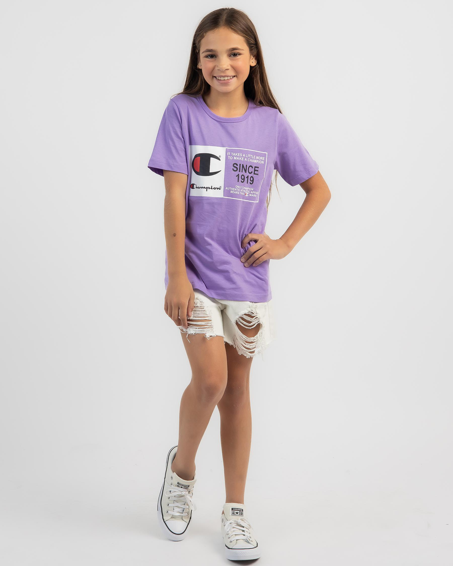 Shop Champion Girls' Rochester Graphic T-Shirt In Cotton Lilac - Fast ...