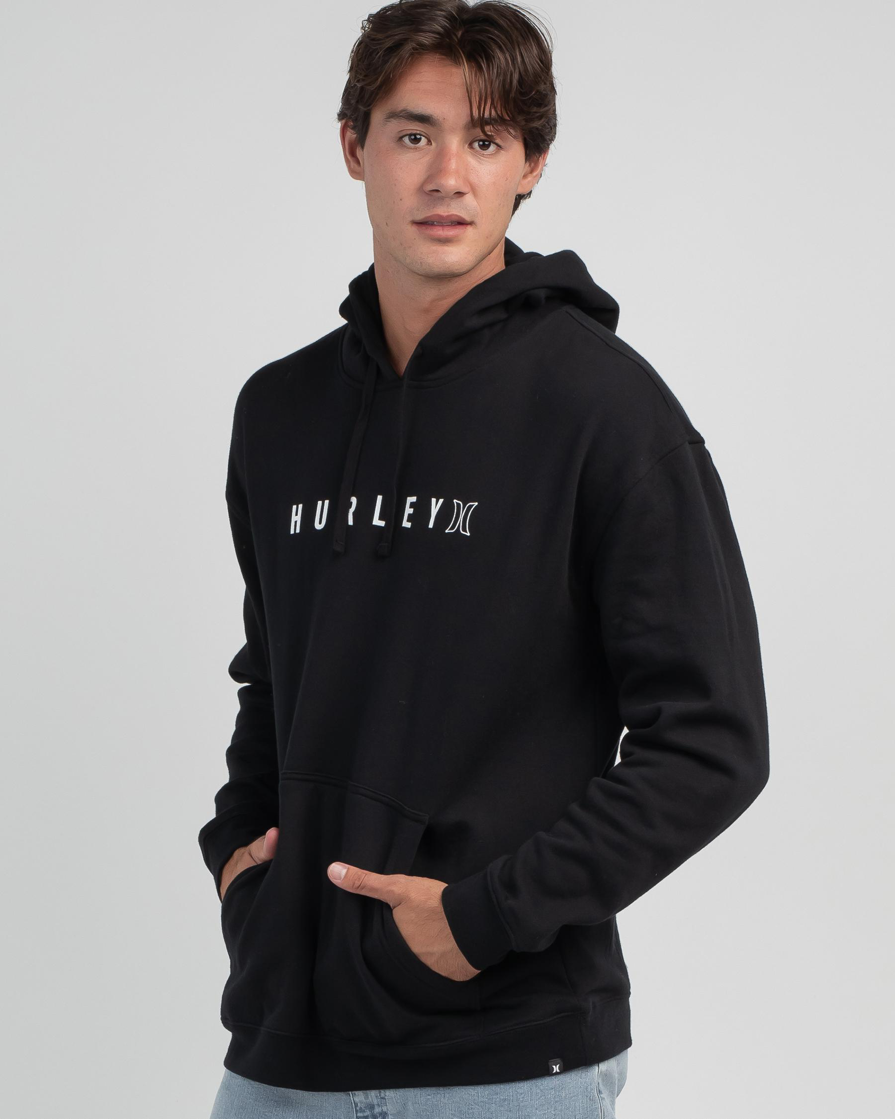 Shop Hurley Outline Icon Pullover Fleece Hoodie In Black - Fast ...