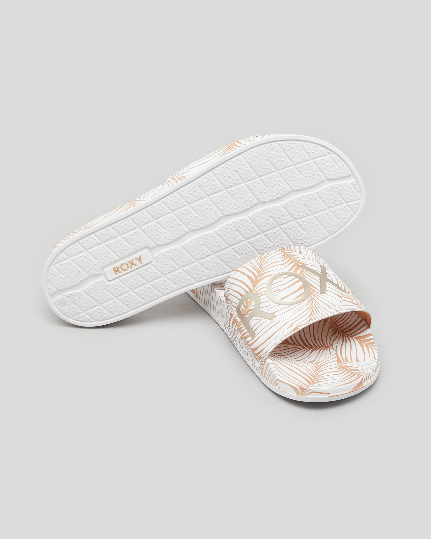 Shop Roxy Womens Roxy Slippy Printed Slide Sandals In White/tan - Fast ...