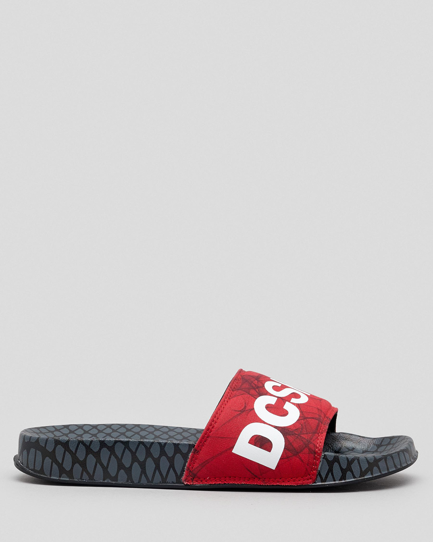 Shop DC Shoes DC Slide SE Slides In Black/red Print - Fast Shipping ...