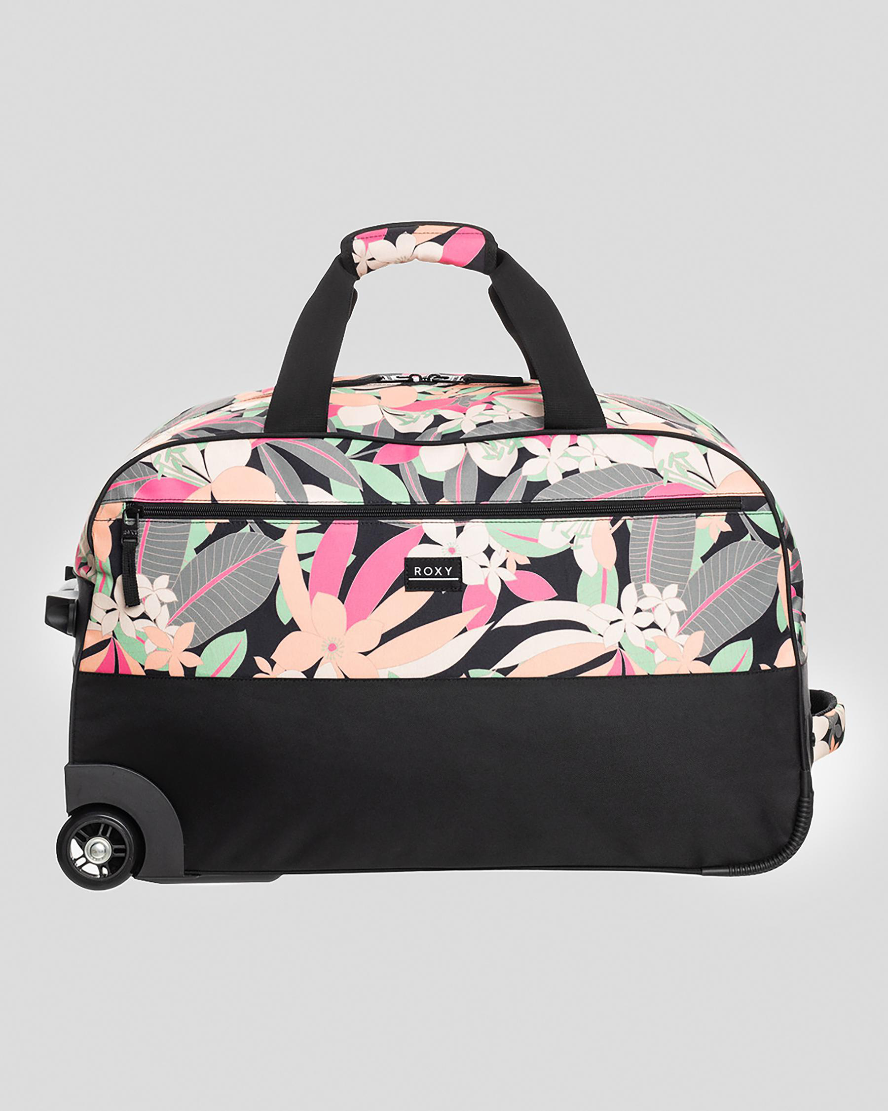 Shop Roxy Feel It All Large Wheeled Travel Bag In Anthracite Palm Song ...