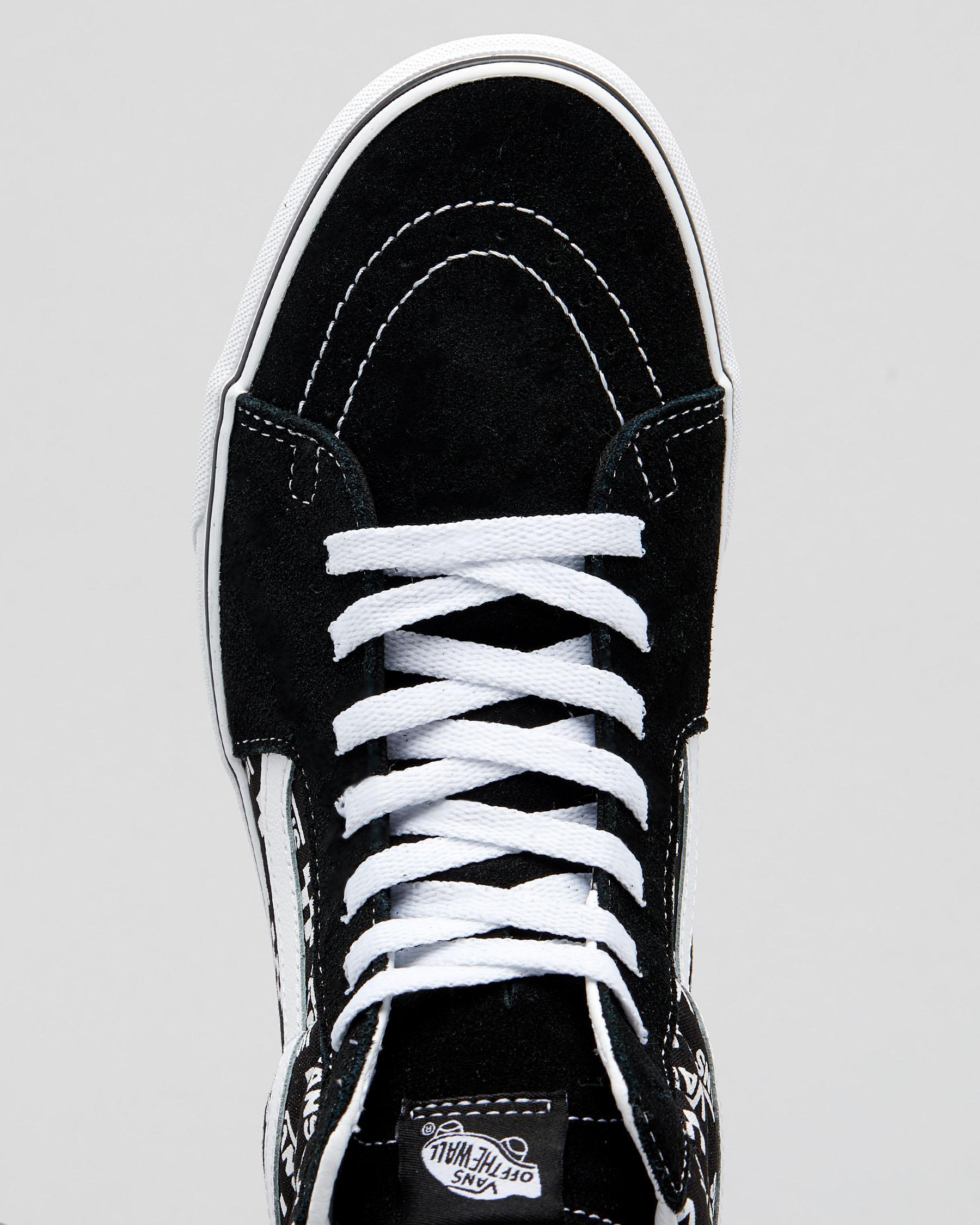 Shop Vans Sk8 Hi Logo Repeat Shoes In Black/true White - Fast Shipping ...