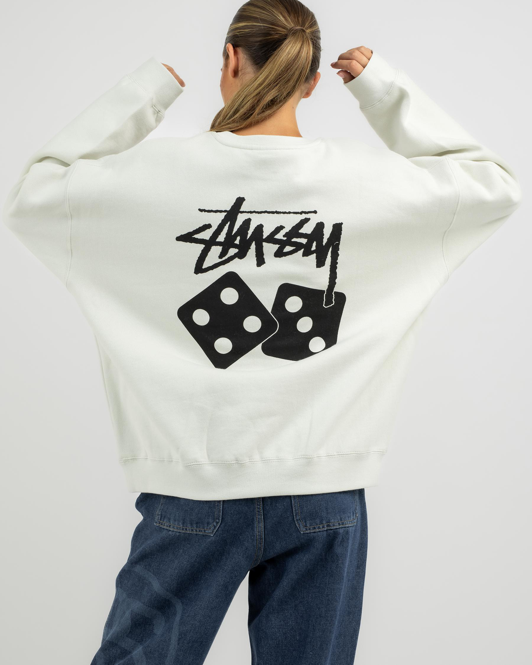 Shop Stussy Dice Oversized Crew In Washed White - Fast Shipping & Easy ...