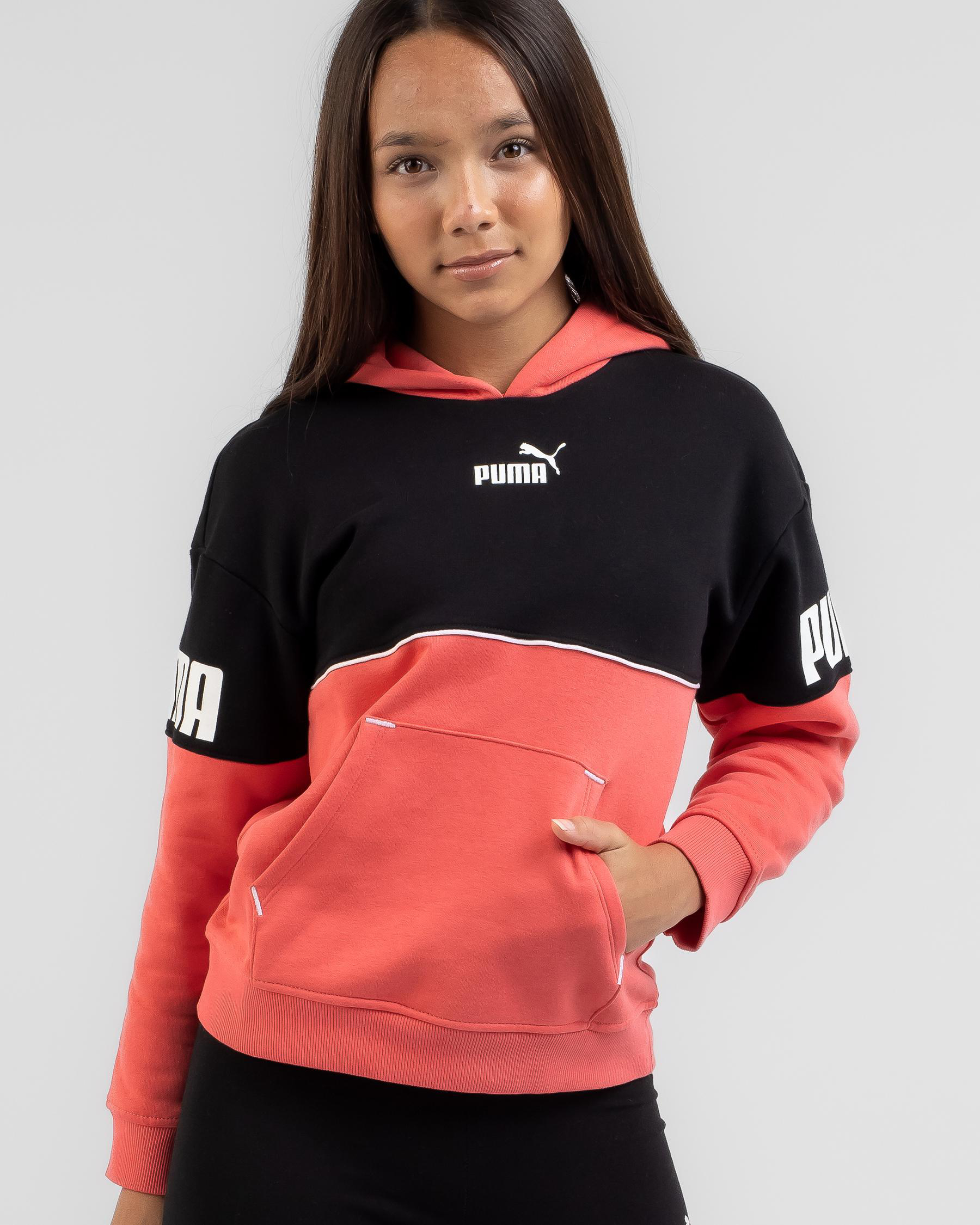 Shop Puma Girls' Power Colourblock Hoodie In Salmon - Fast Shipping ...