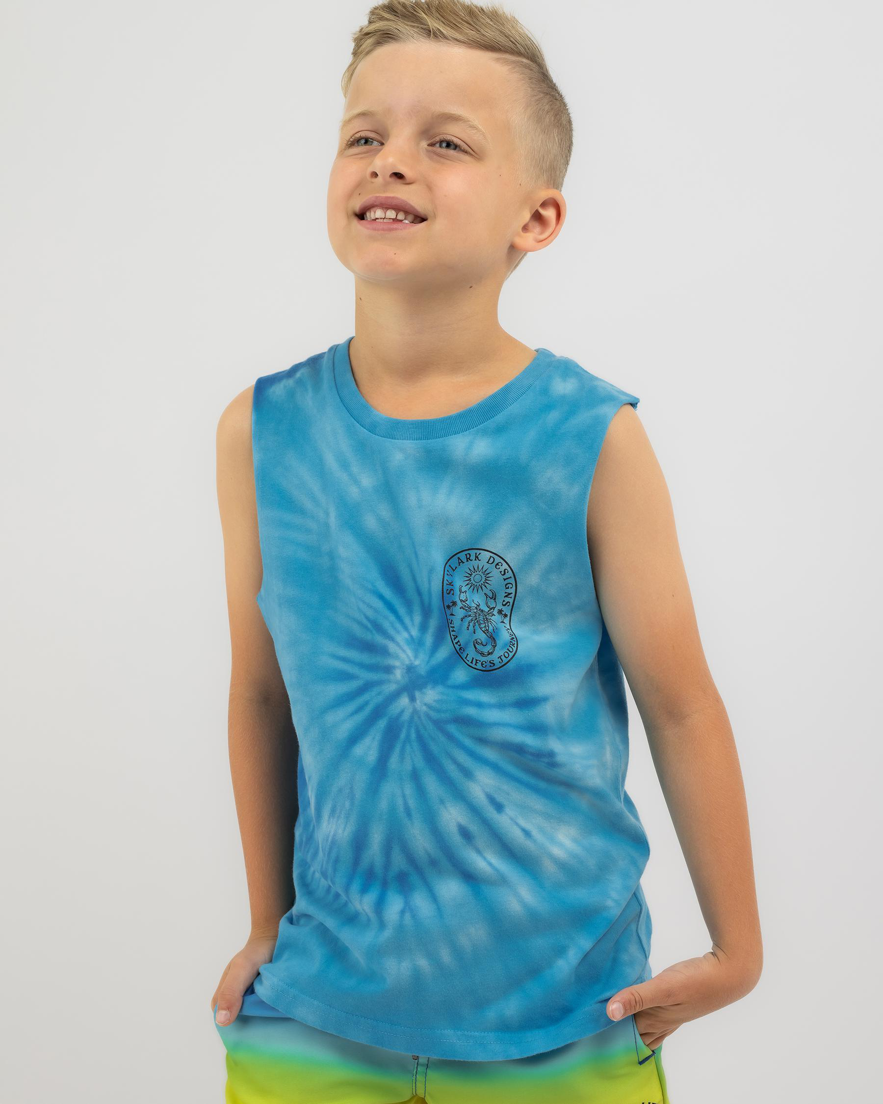 Shop Skylark Toddlers' Stings Muscle Tank In Blue Tie Dye - Fast ...