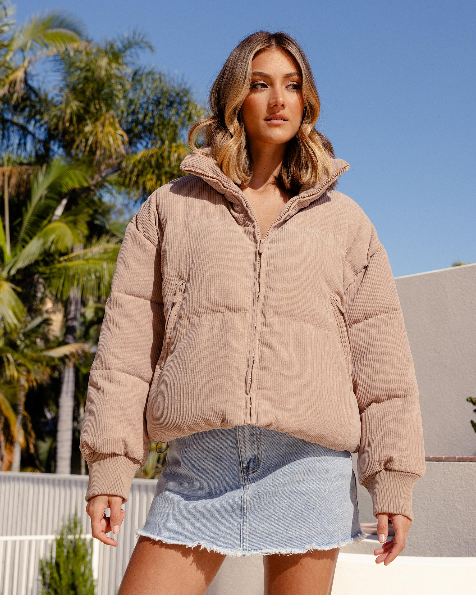 Ava And Ever On Tour Puffer Jacket In Latte - Fast Shipping & Easy ...