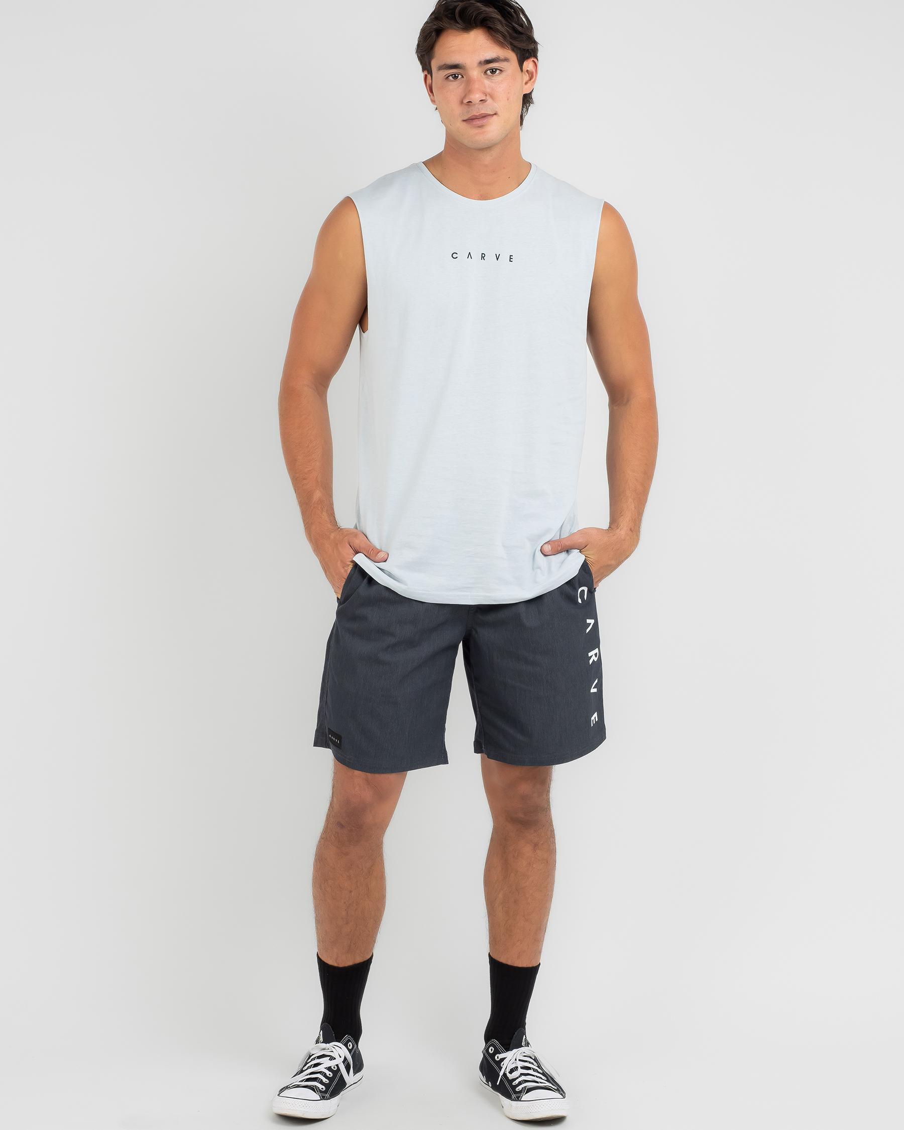 Shop Carve Pucker Up Elastic Waist 19" Board Shorts In Navy - Fast ...