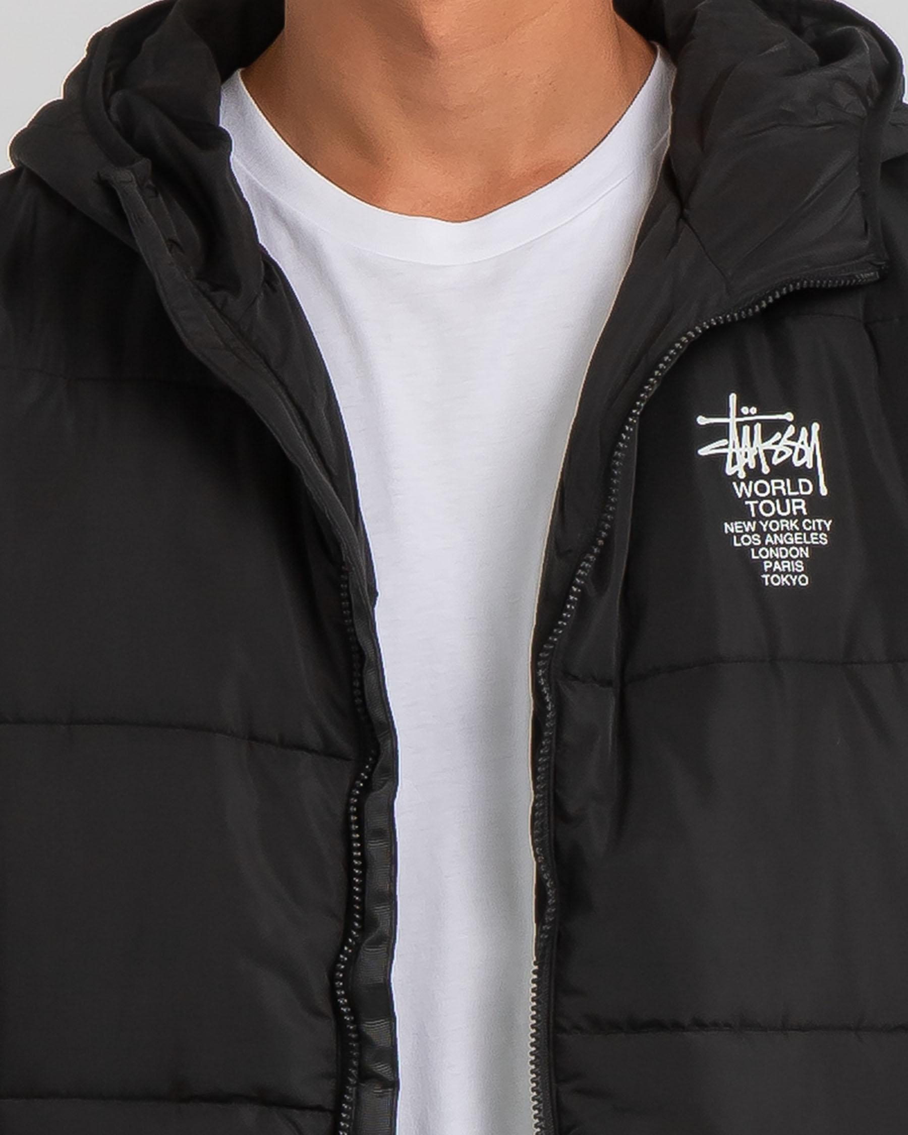 Shop Stussy Worldwide Lightweight Puffa Jacket In Black - Fast Shipping ...