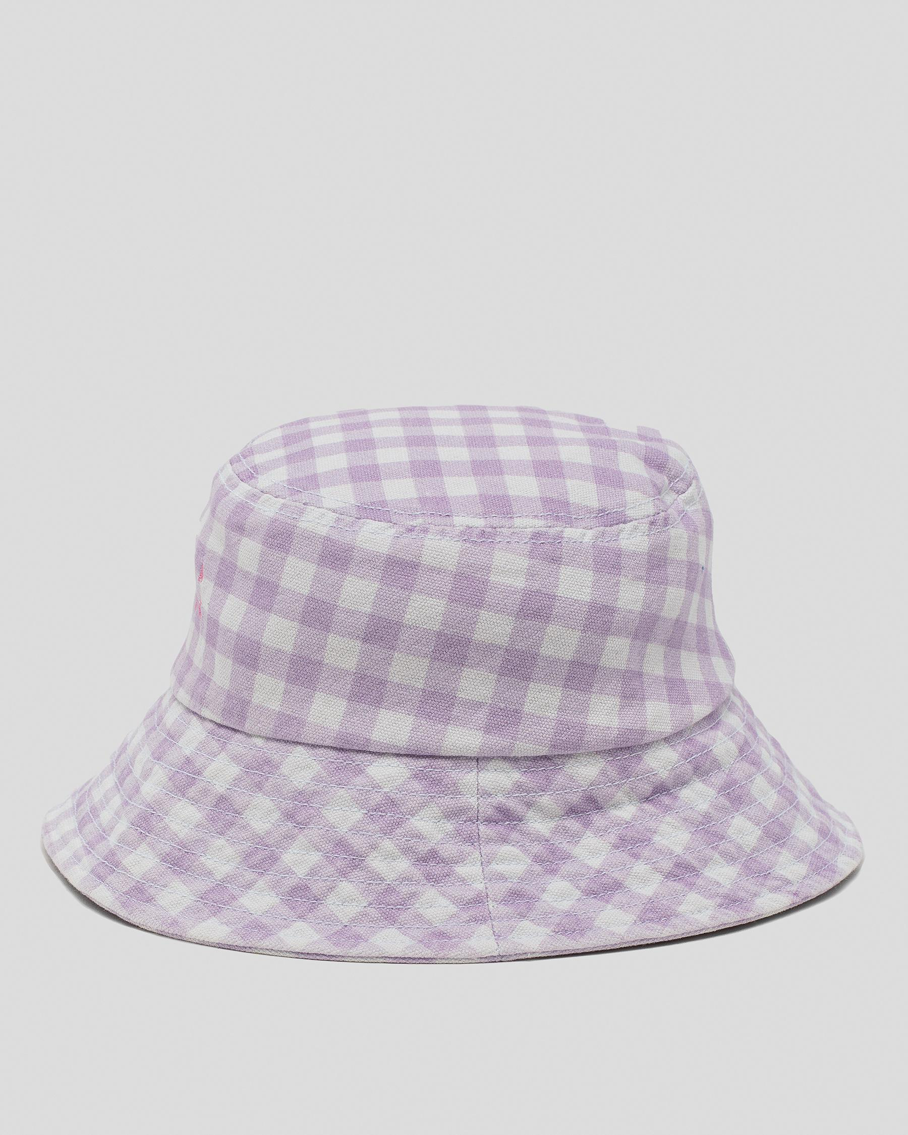 Shop Billabong Girls' Sunshine Check Bucket Hat In Lilac - Fast ...