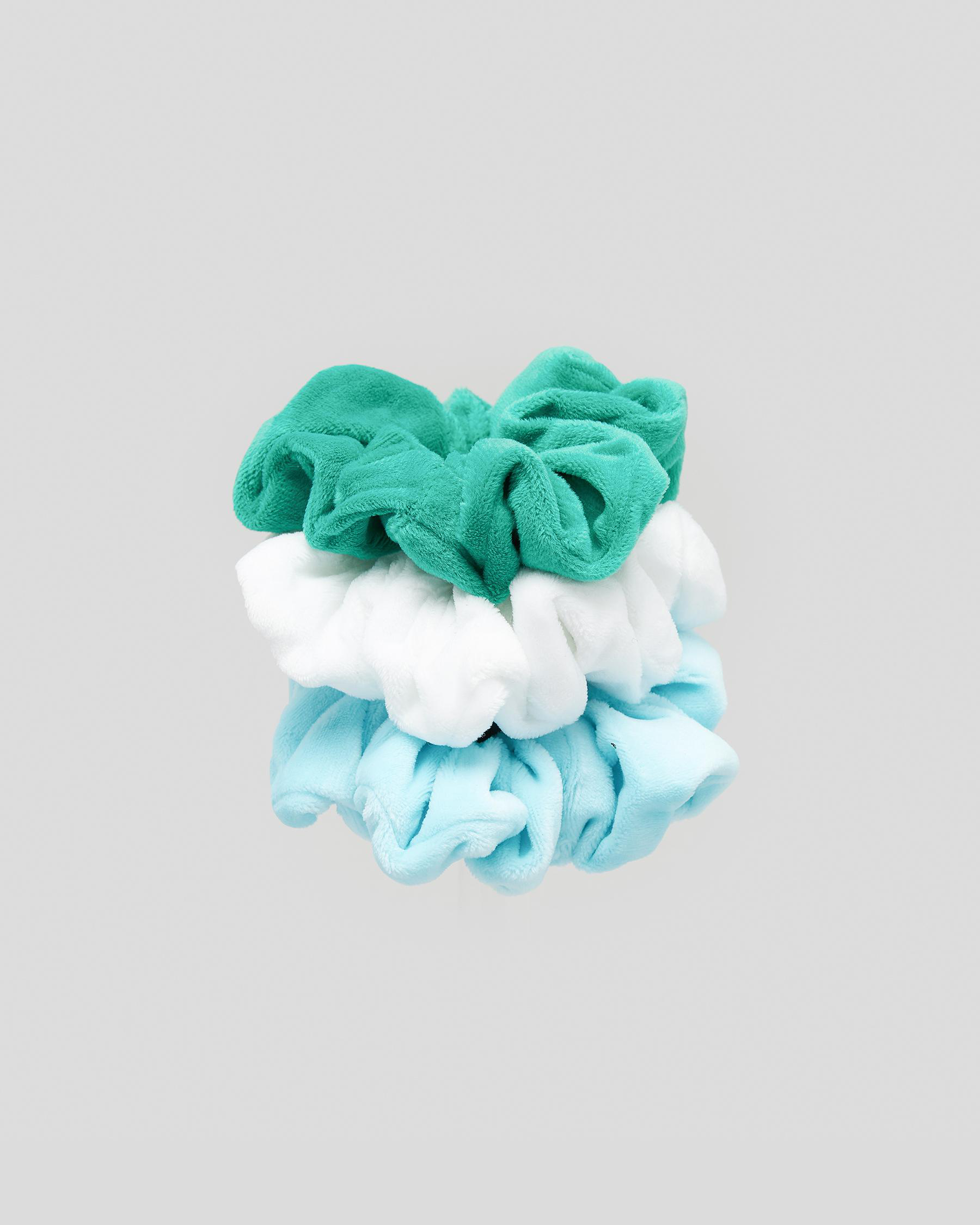 Shop Karyn In LA Velvet Scrunchie Pack In Blue/white/green - Fast ...