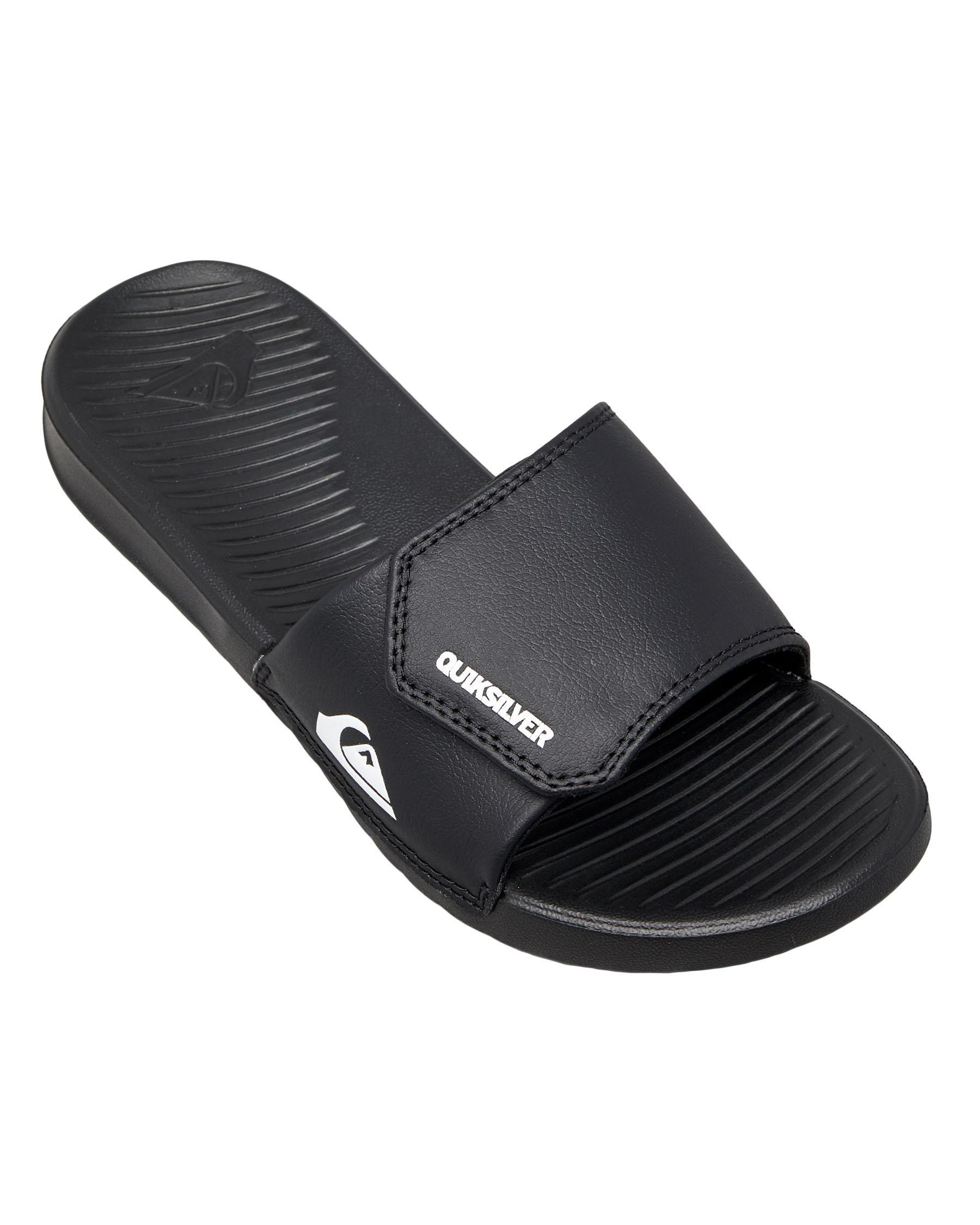 Shop Quiksilver Youth Bright Coast Adjust Slides In Black/white/black ...