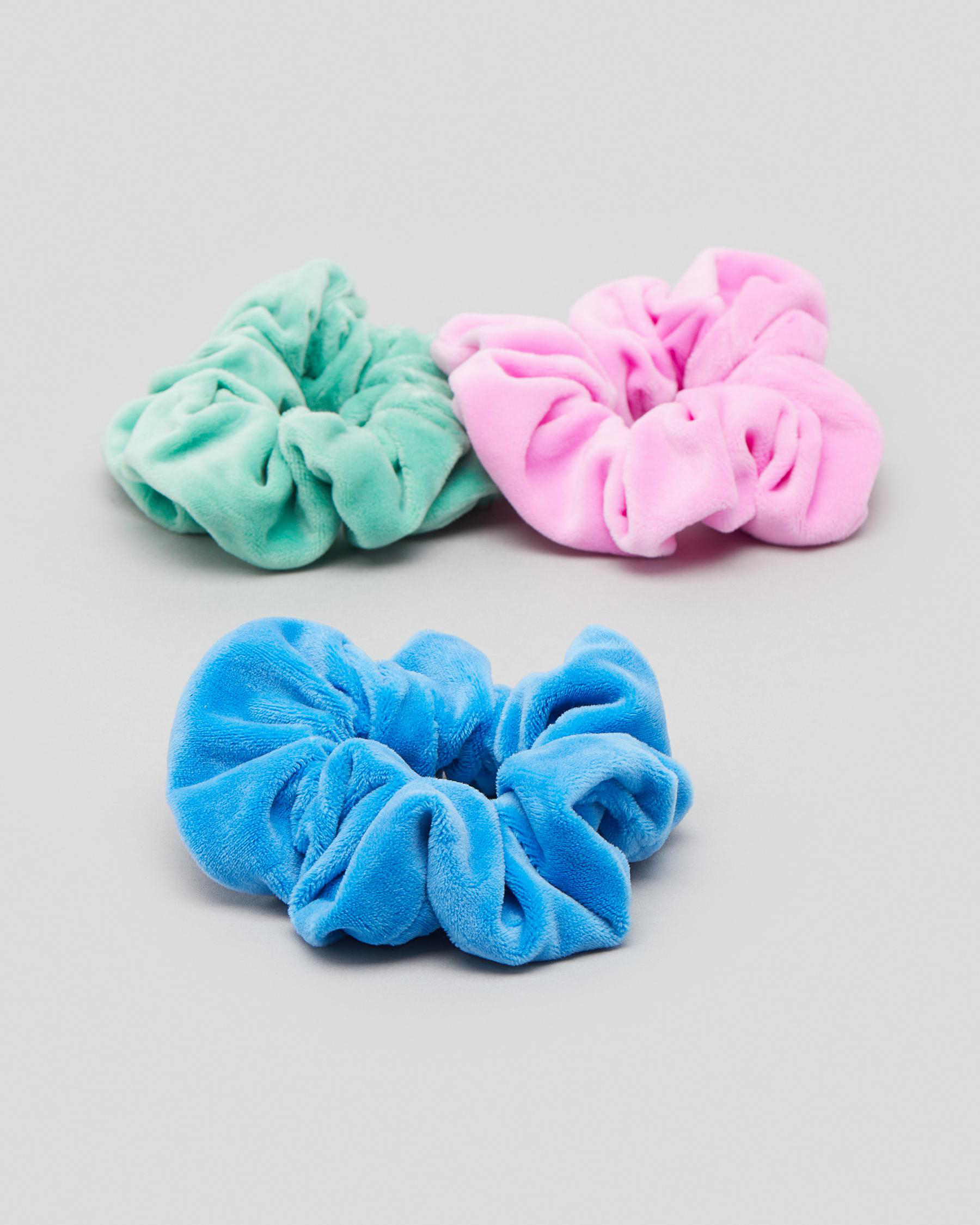 Shop Karyn In LA Velvet Scrunchie Pack In Pink/blue/green - Fast ...