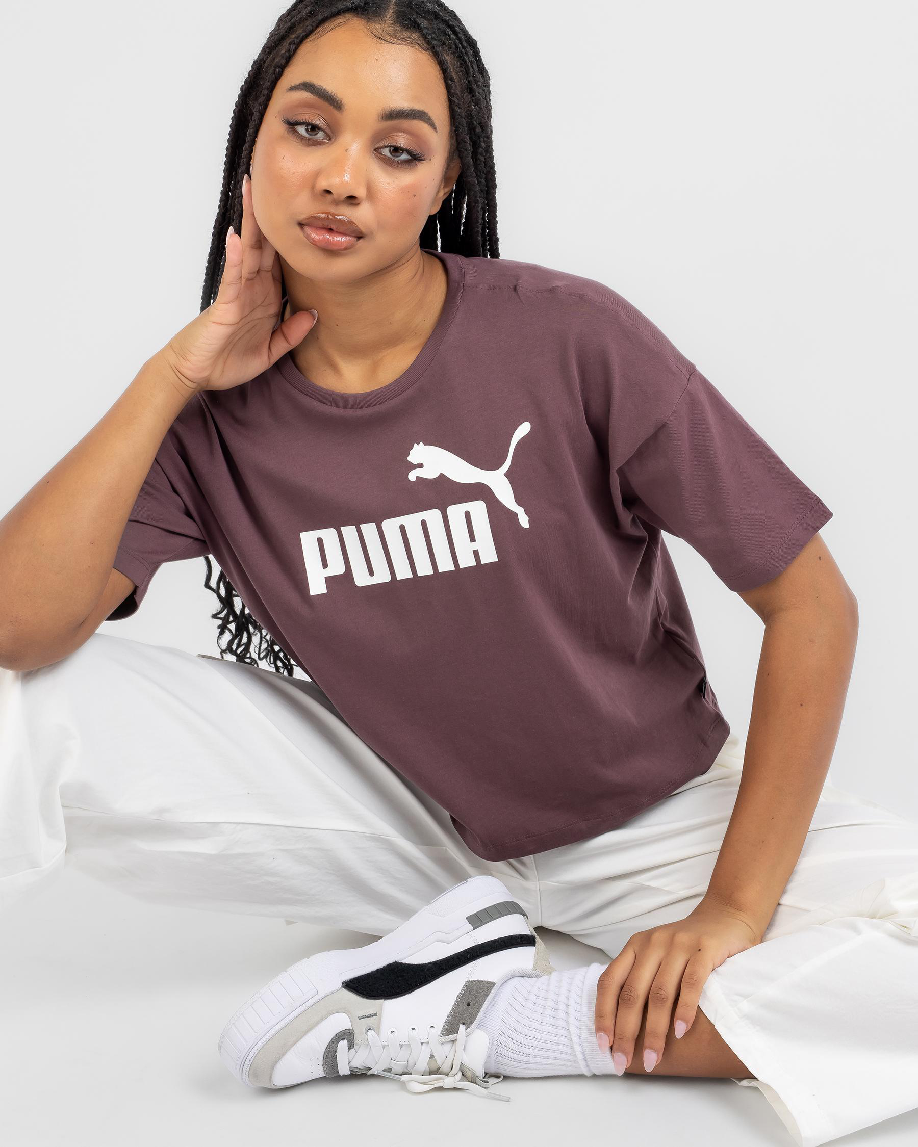 Shop Puma Essentials Logo T-Shirt In Dusty Plum - Fast Shipping & Easy ...