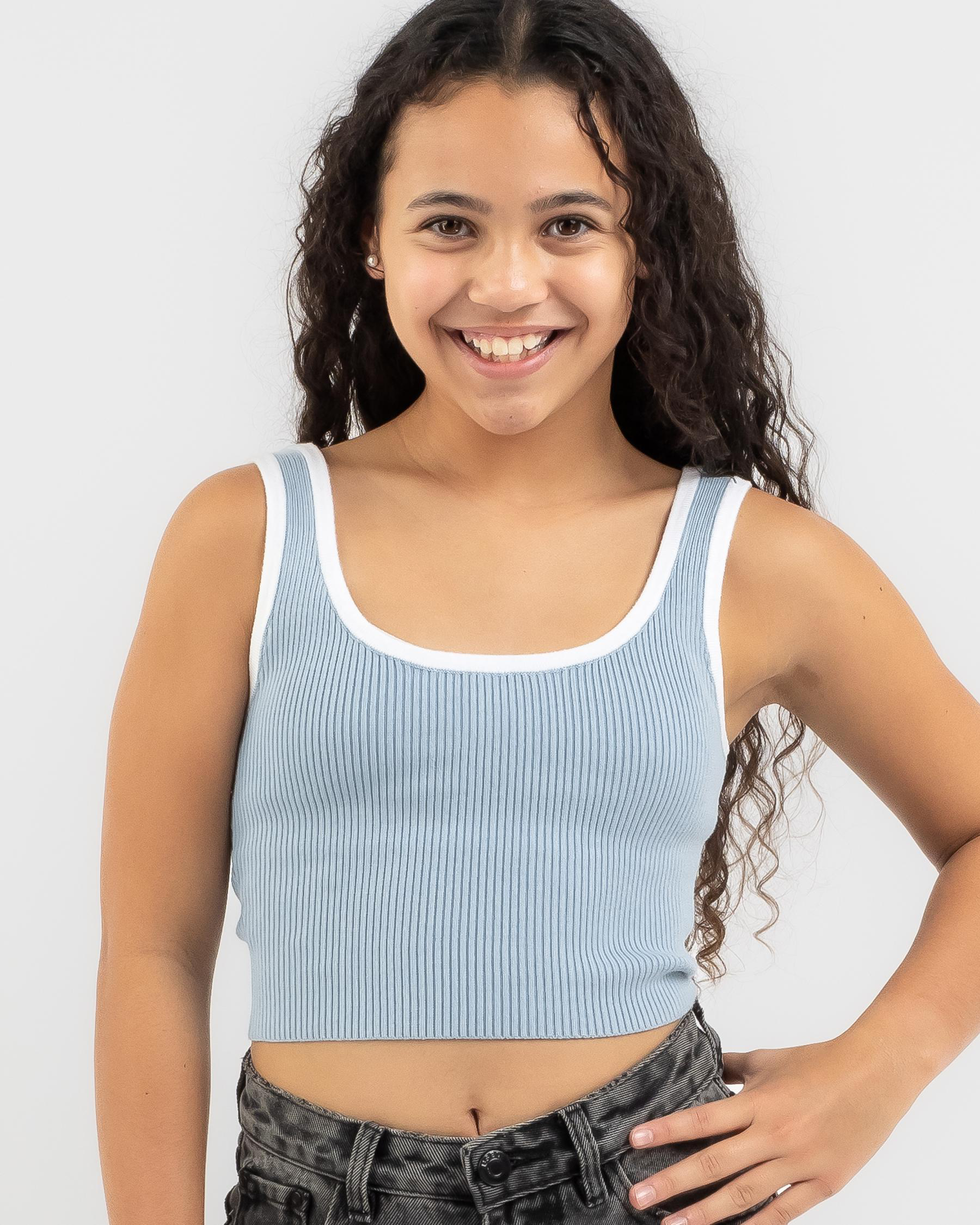Shop Mooloola Girls' Basic Knit Top In Baby Blue/white - Fast Shipping ...