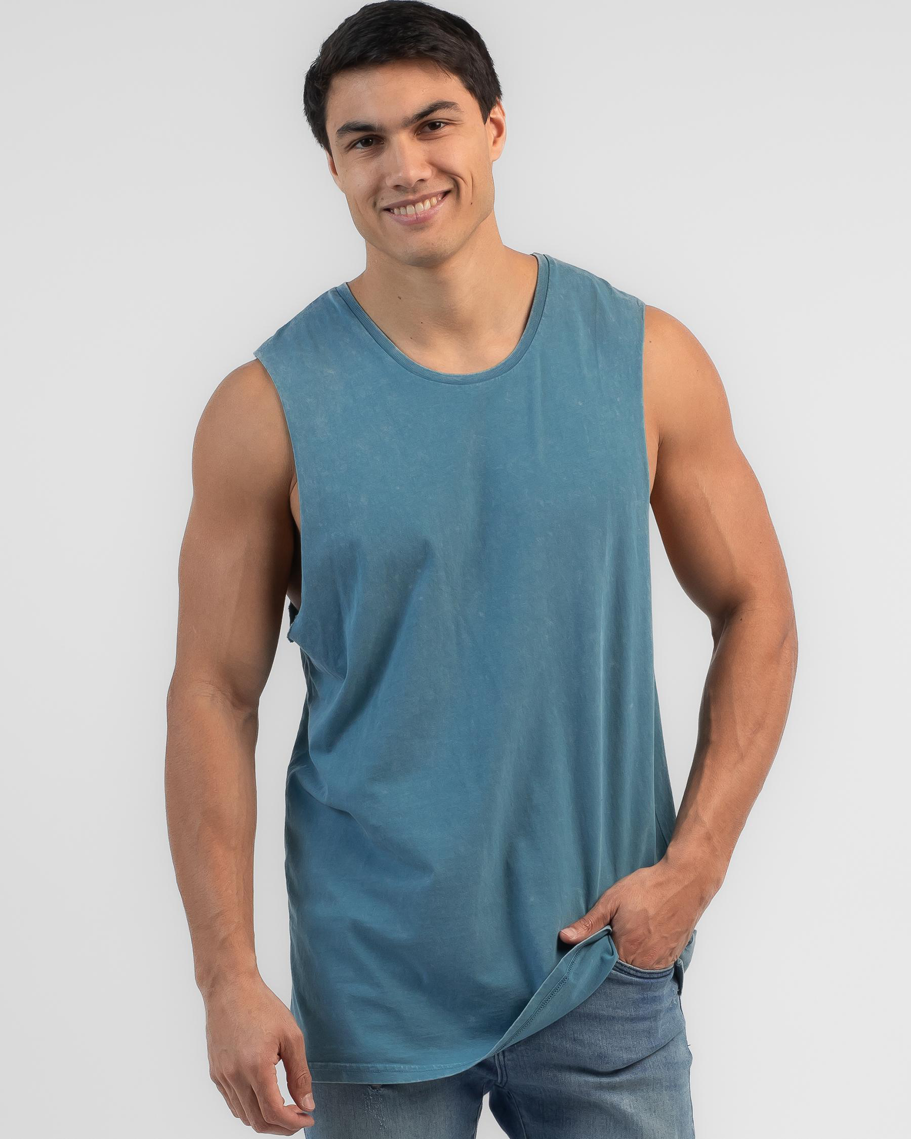 Shop Lucid Swivel Muscle Tank In Slate Blue Acid - Fast Shipping & Easy ...