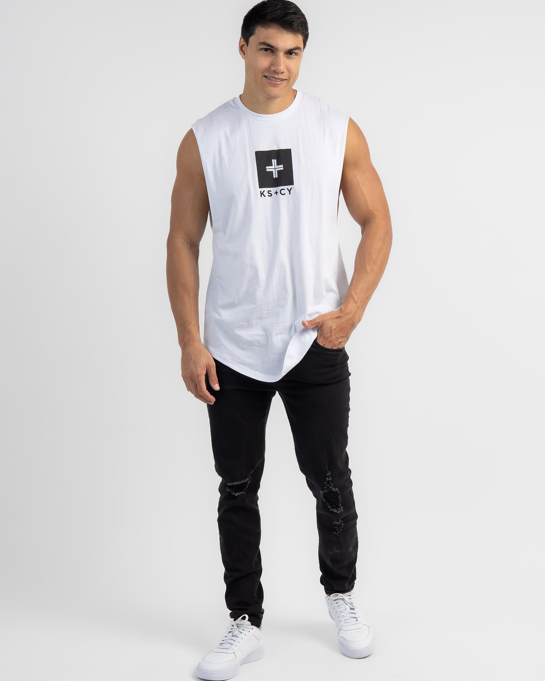 Shop Kiss Chacey Disillusion Curved Muscle Tank In White - Fast ...