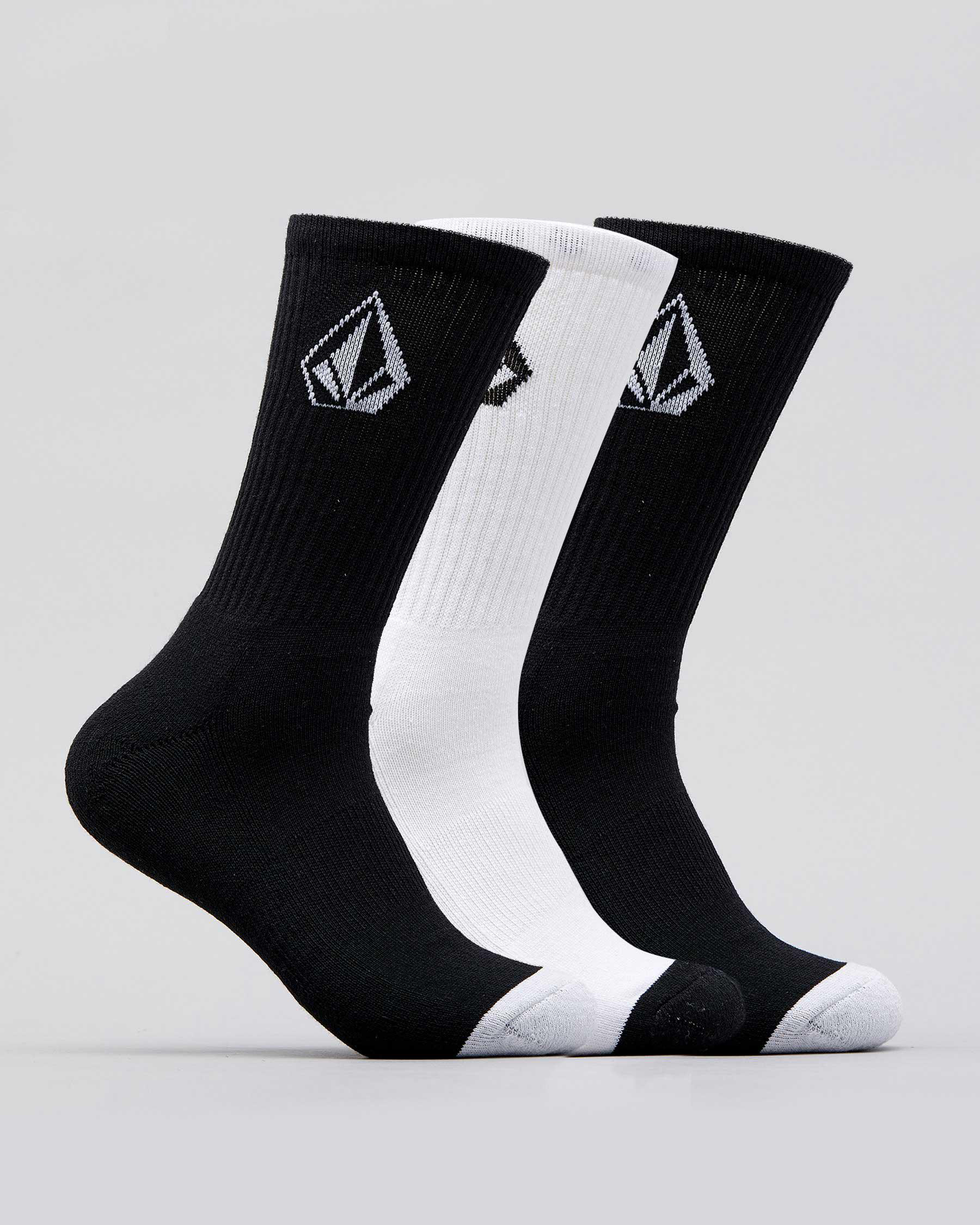 Shop Volcom Full Stone Recycled Crew Socks 3 Pack In Black/white - Fast ...