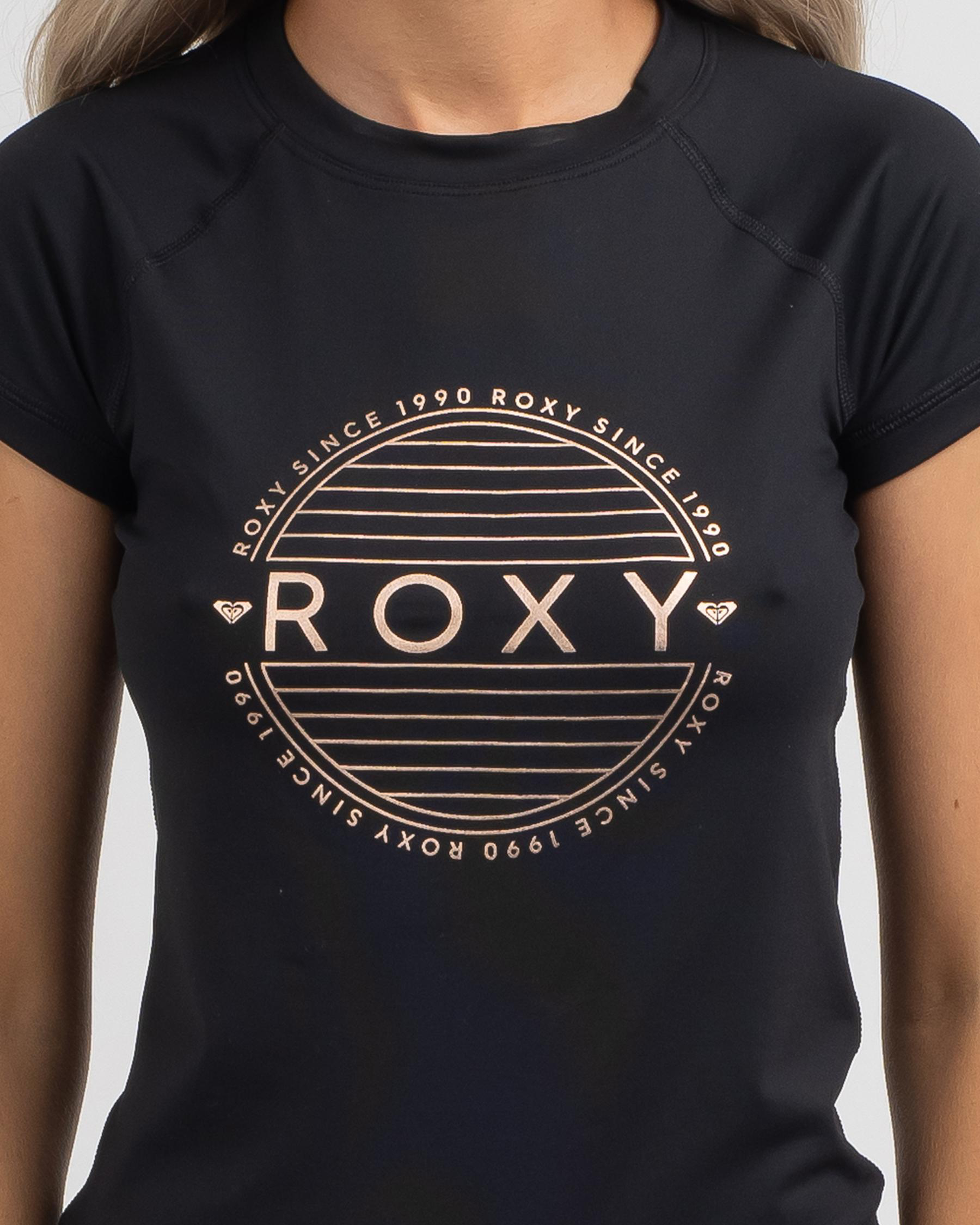 Shop Roxy Soul Cap Sleeve Rash Vest In Anthracite - Fast Shipping ...