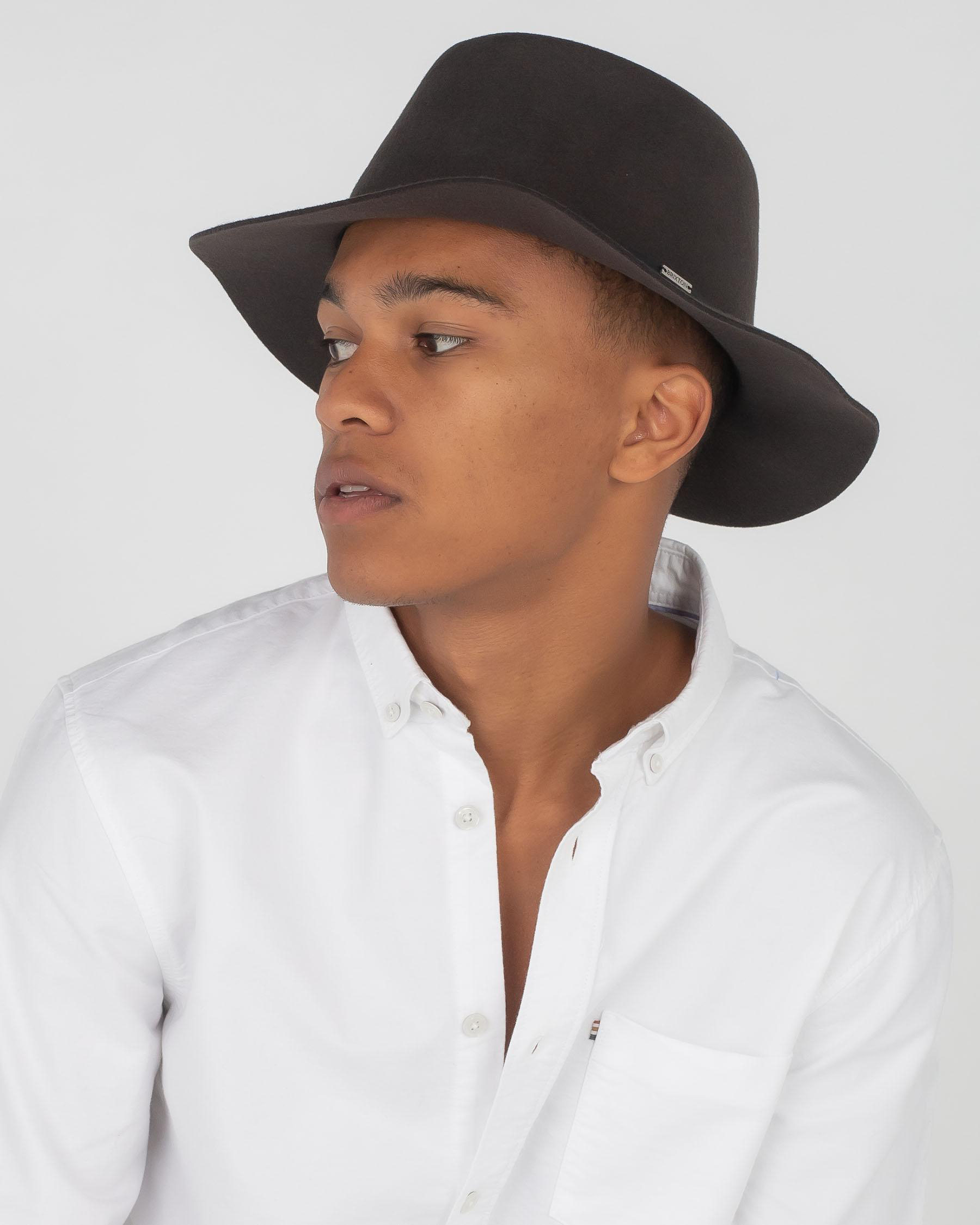 Shop Brixton Wesley Packable Fedora In Washed Black - Fast Shipping ...